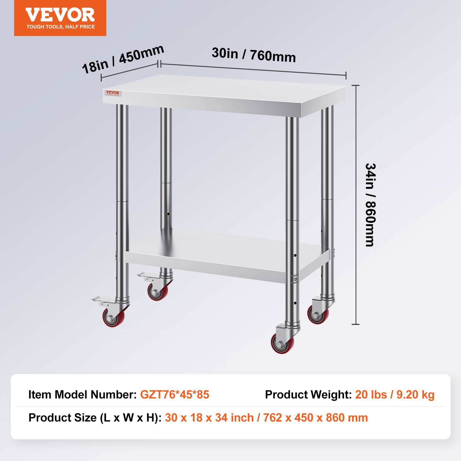 VEVOR Stainless Steel Work Table 30 x 18 x 34 Inch, 700 LBS Load ...