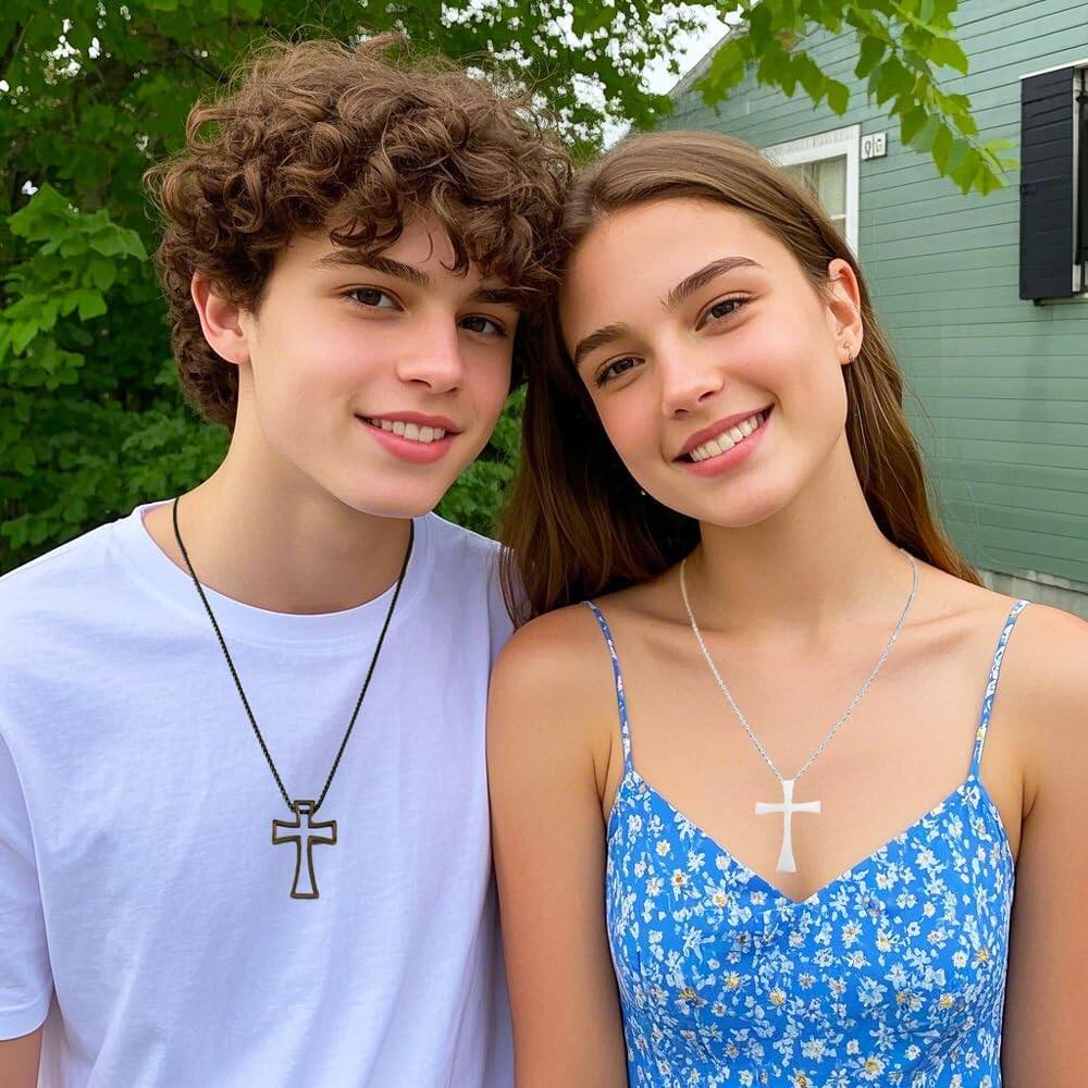 Live At Space Matching Cross Necklace Set Stainless Steel Gothic Couple ...