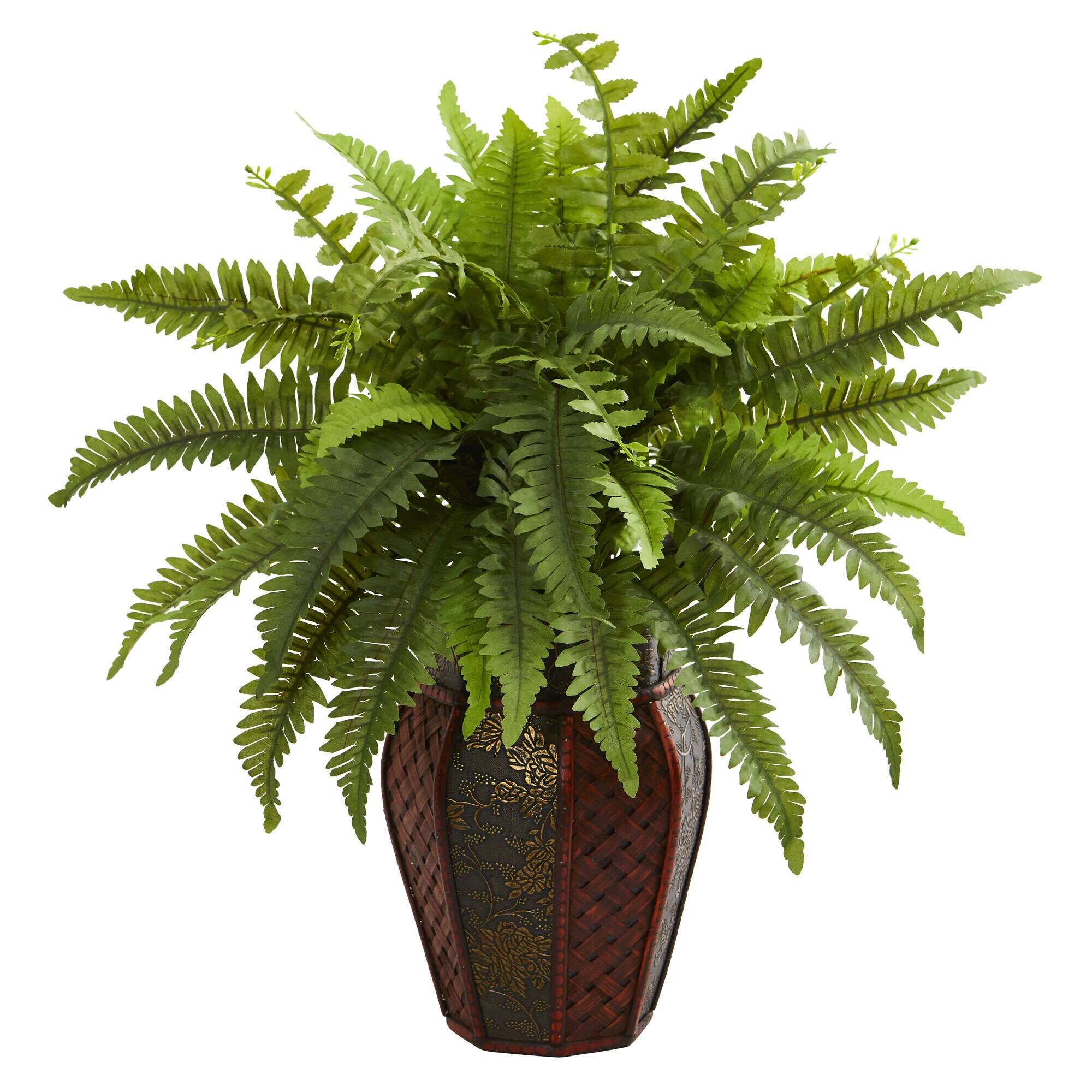 BreeBe 20" Boston Fern Artificial Plant in Decorative Planter Green ...
