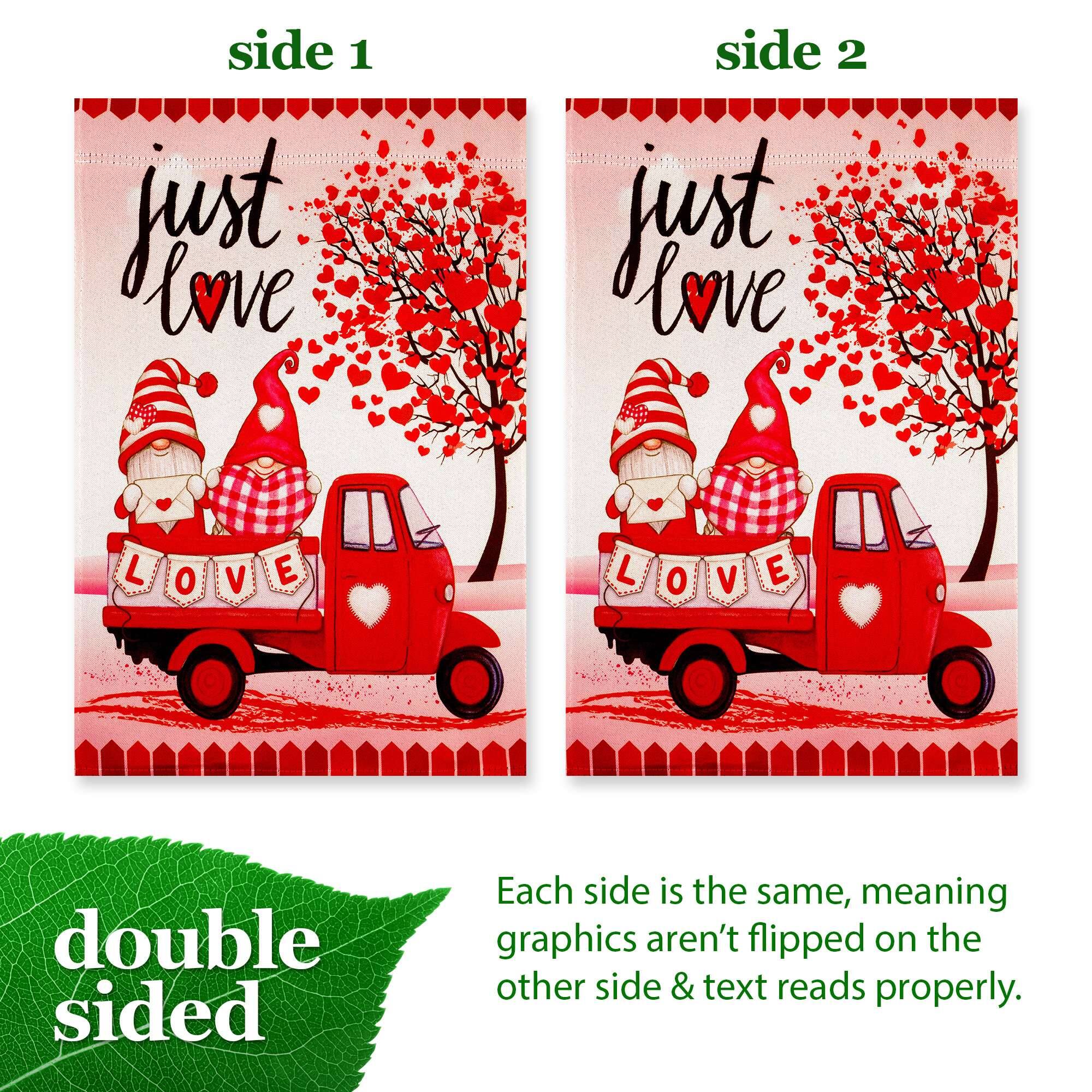 G128 Valentine Just Love Gnome Truck Garden Flag, 12 x 18 in, Double ...