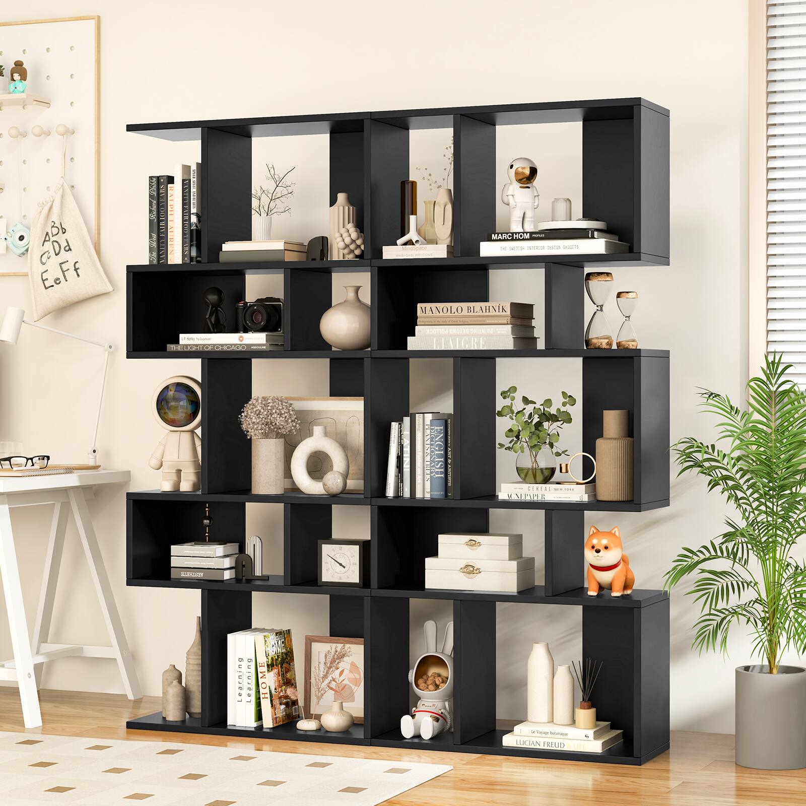 Costway 5 Cubes Ladder Shelf Freestanding Corner Bookshelf Display Rack ...