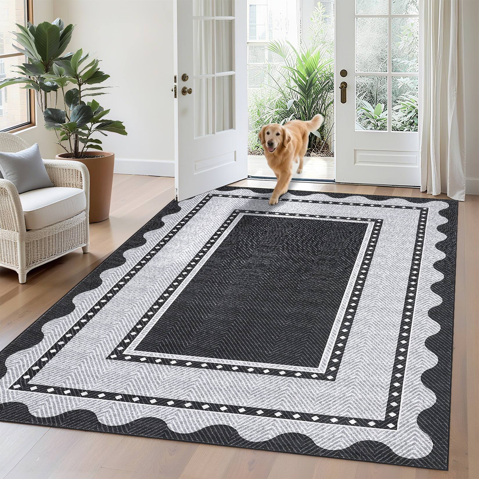 GARVEE Modern Textured Border Area Rug Minimalist Low Pile Non Slip ...