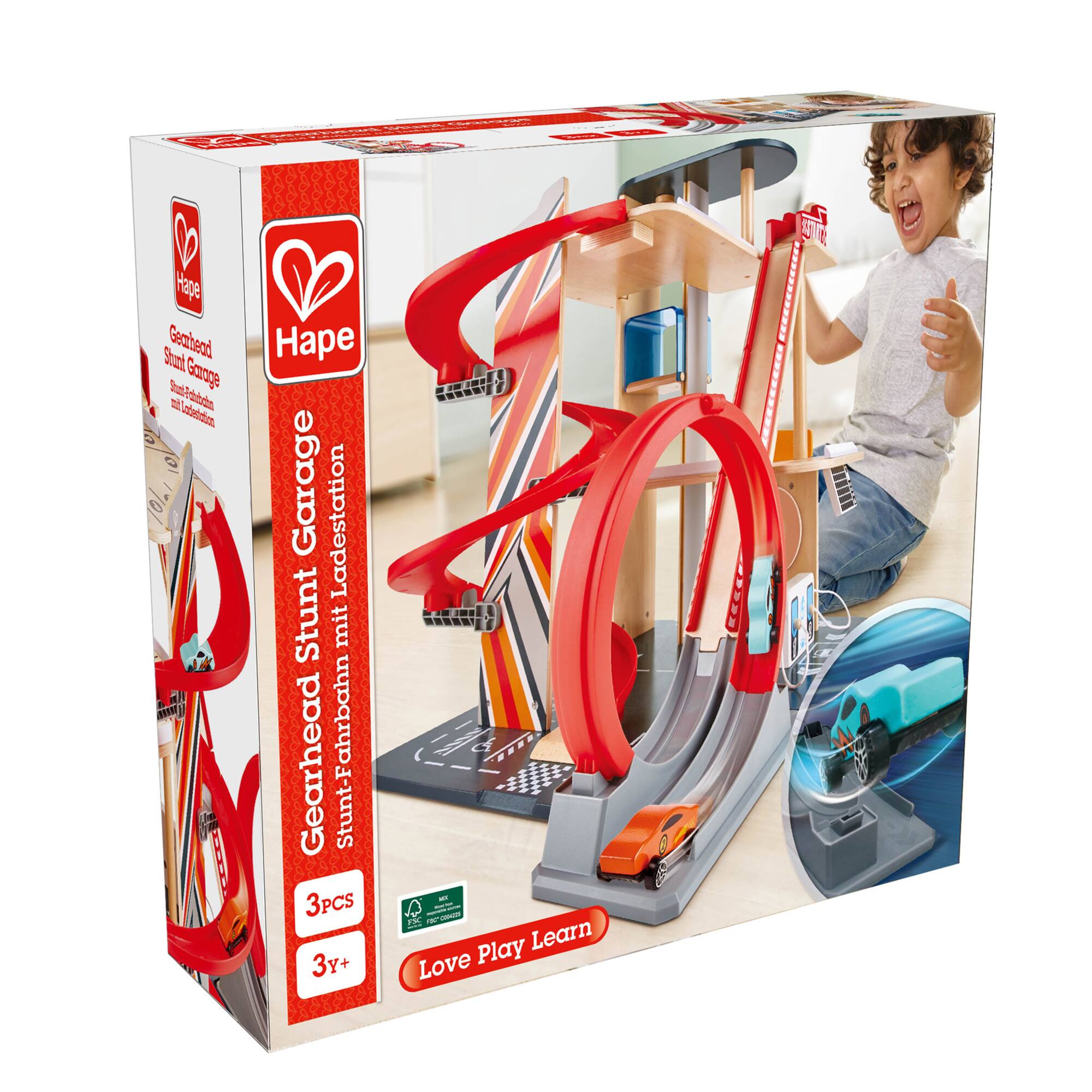 Best Buy: Hape Gearhead Stunt Garage Wooden High-Rise Car Parking Lot ...