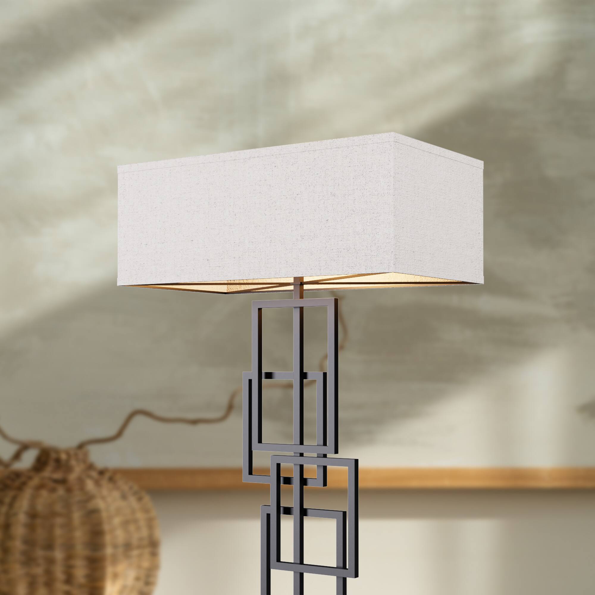 Infibrite Geometric Chic 27 Inch Table Lamp with Square Shade, E26 Bulb ...