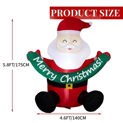 Winado 5.8FT Christmas Inflatable Santa Claus Holding Banner with LED ...