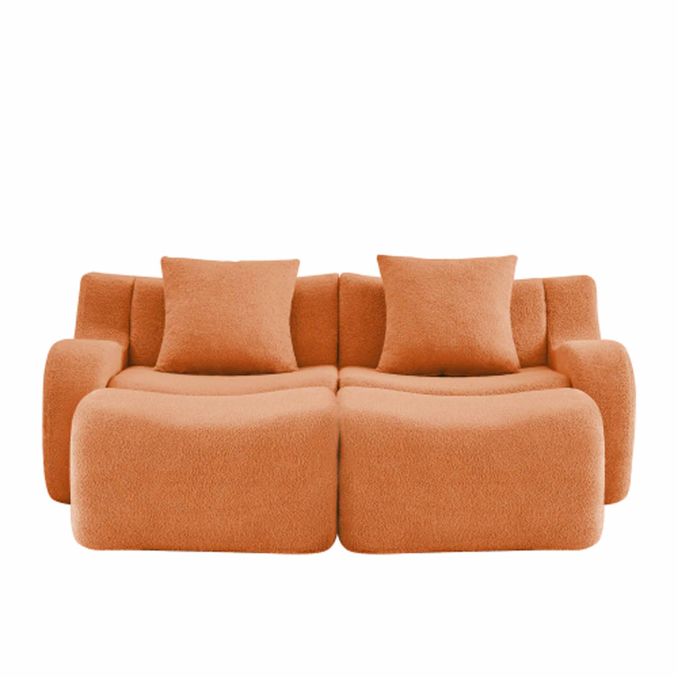 Aukfa Modular Teddy Fabric Sofa 2 Seat Sectional with 2 Ottomans, Soft ...