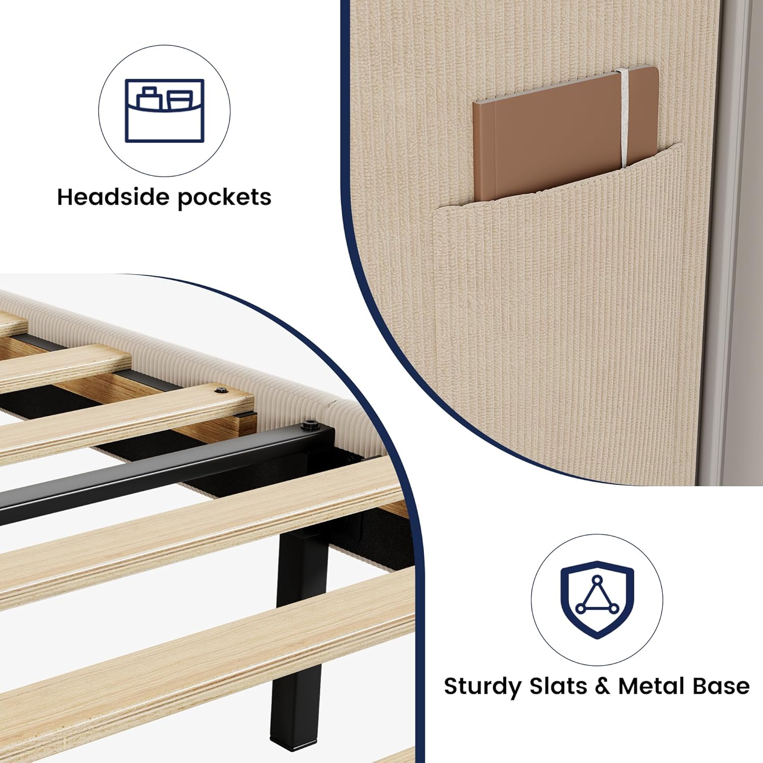 Jojoka Queen Upholstered Bed Frame with Wingback Headboard, Velvet ...