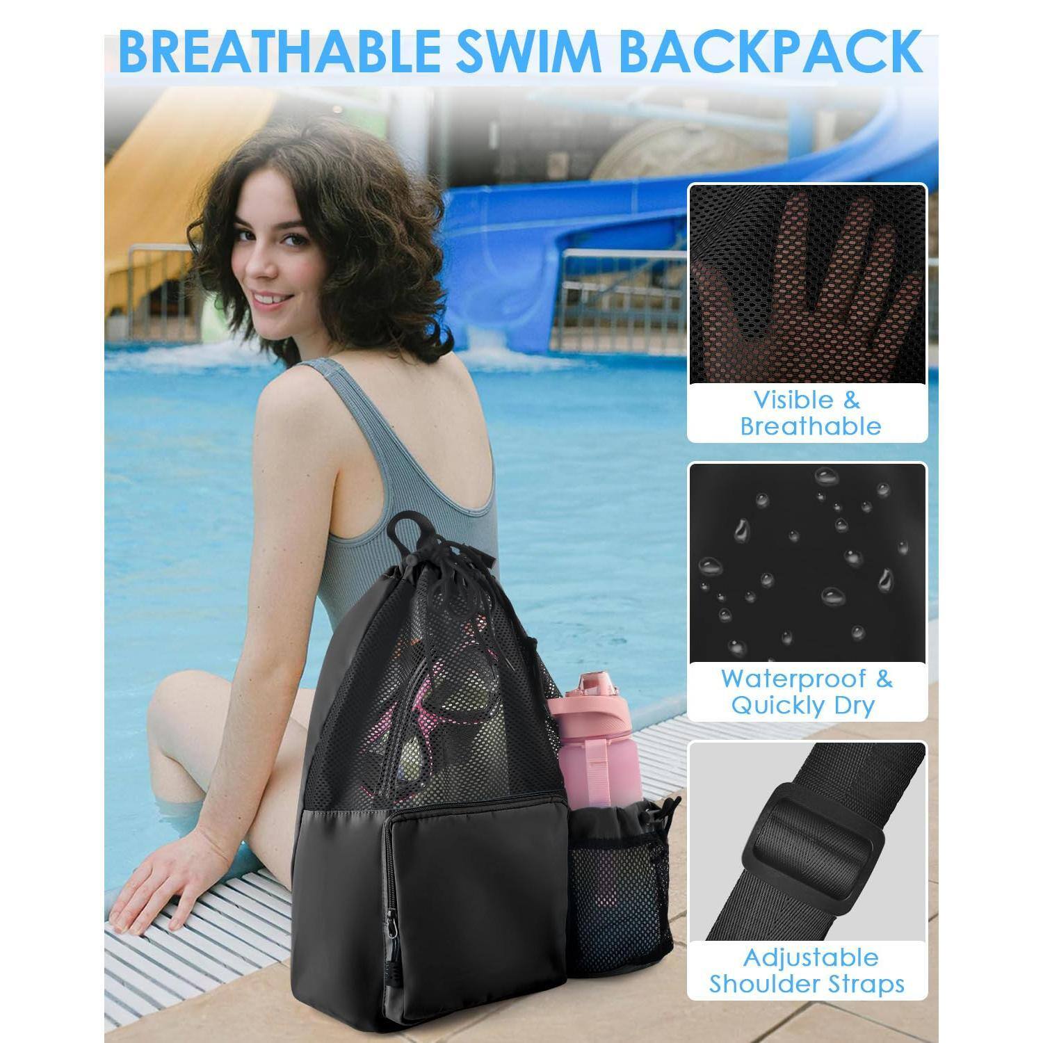 Cozy Serene Swim Bag Beach Backpack With Wet Pocket Mesh Drawstring ...