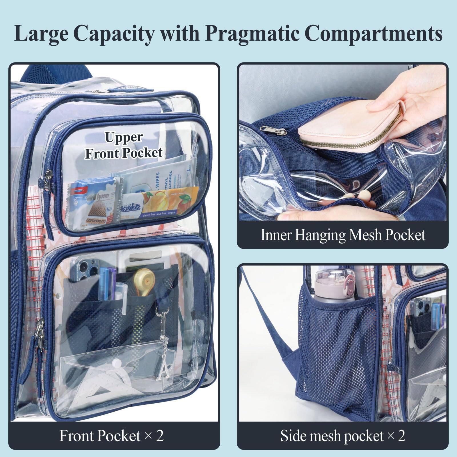 Stamp n Camp Clear Backpack For School 17 Inch Large Heavy Duty Bookbag ...