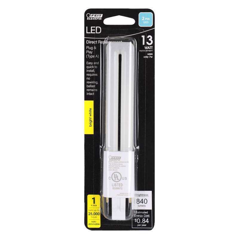 FEIT ELECTRIC PL GX23 2 LED Light Bulb Bright White 13 Watt Equivalence ...