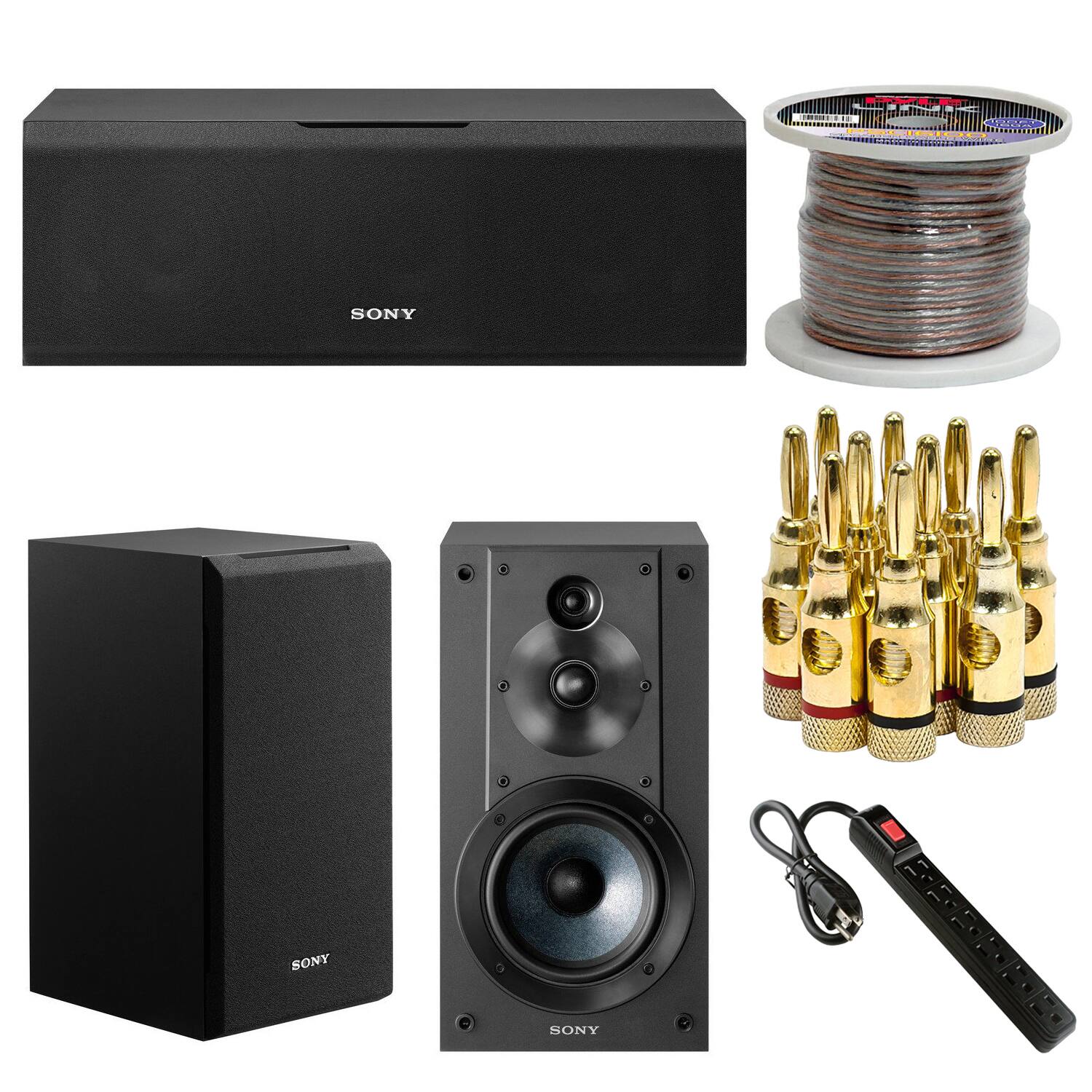 Sony SSCS8 Center Channel Speaker w/ Pair of Bookshelf Speakers & Speaker Wire Black ...