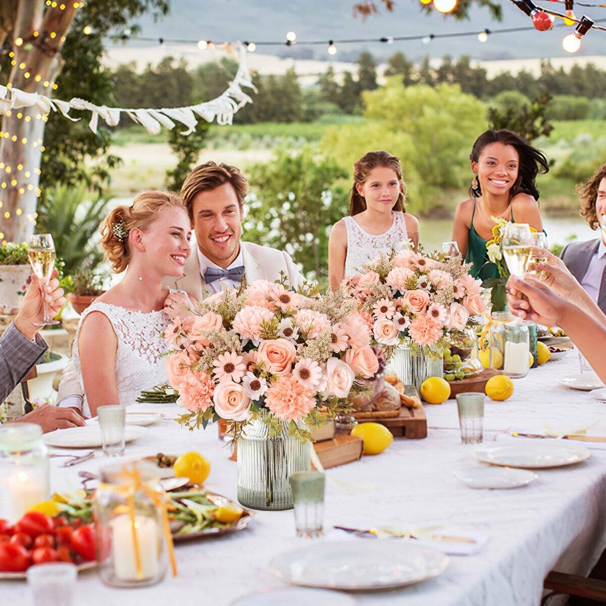 Auledio 4 Pack Artificial Flowers, 33cm Artificial Rose Bouquet ...