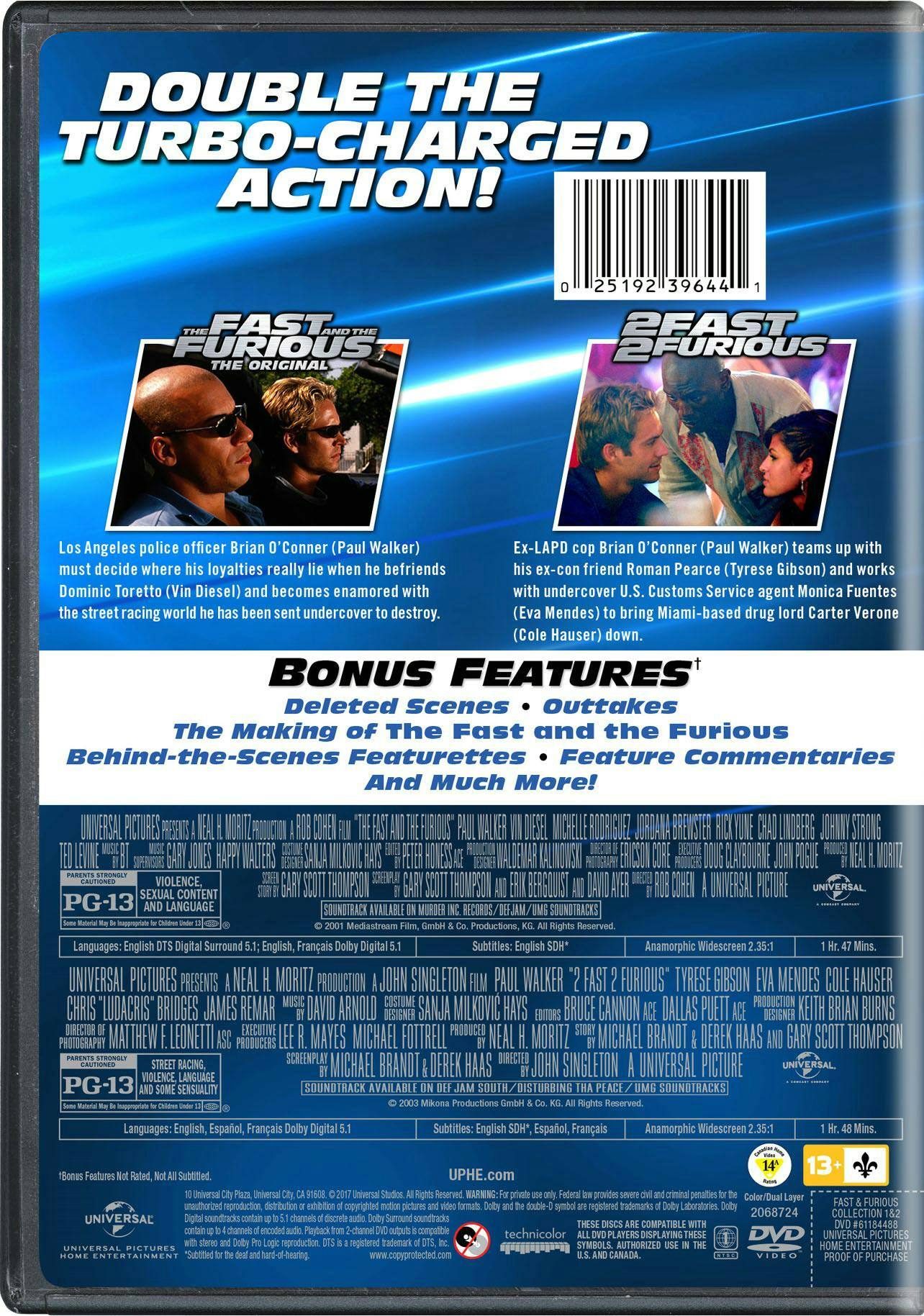 Fast & Furious Collection: 1 & 2 (DVD Double Feature) [DVD] [Standard ...