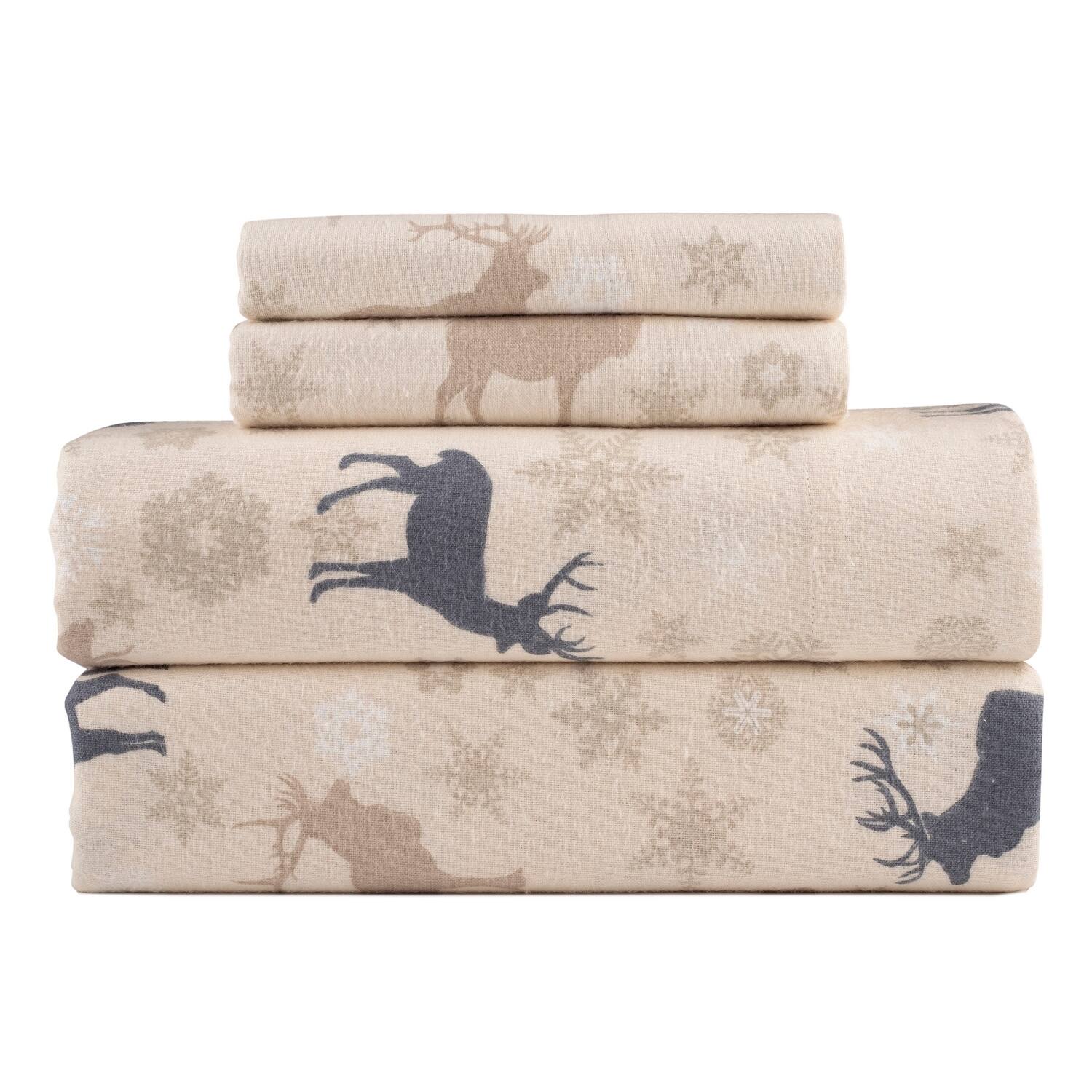 Kathy Ireland 100% Turkish Cotton Flannel Sheet Set Beige Deer 1296 ...