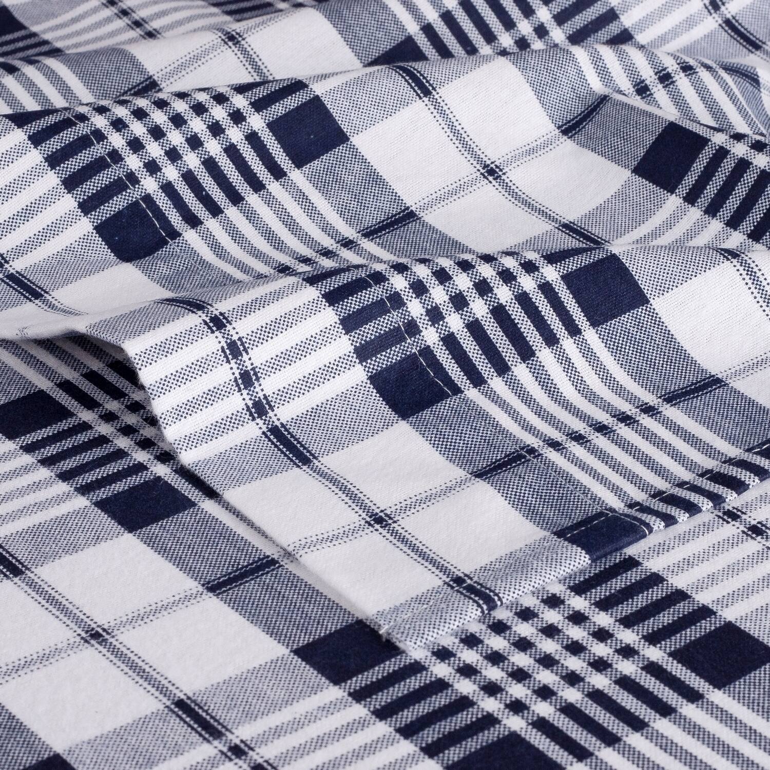 Kathy Ireland 100% Turkish Cotton Flannel Sheet Set Denim Check 1296 ...