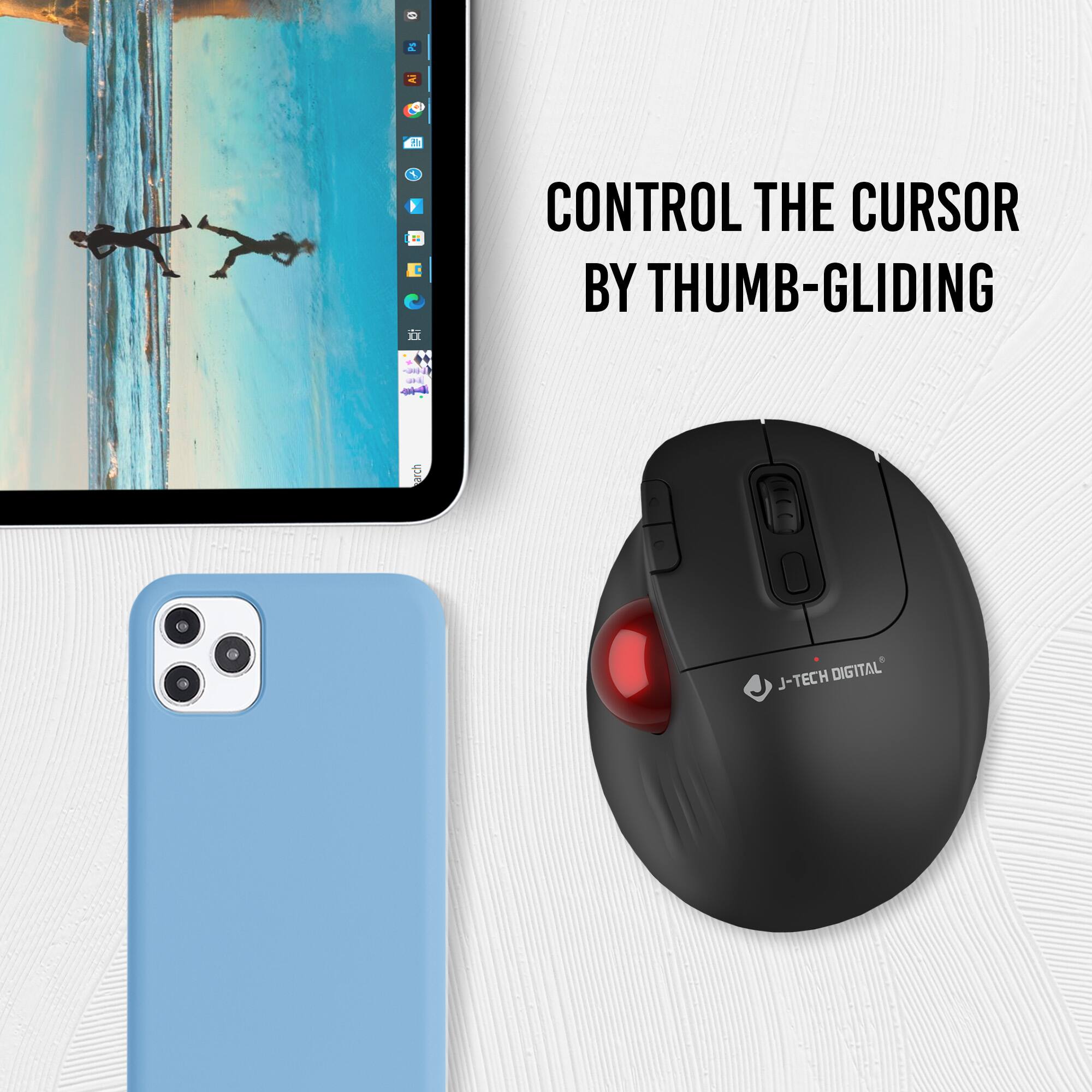 J Tech Digital Wireless Ergonomic Trackball Mouse with Thumb Control ...