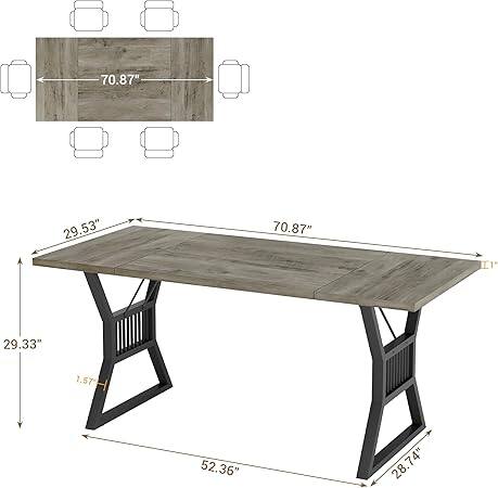 GARVEE Industrial Farmhouse Dining Table for 6 8, 70.8" Large Wooden ...