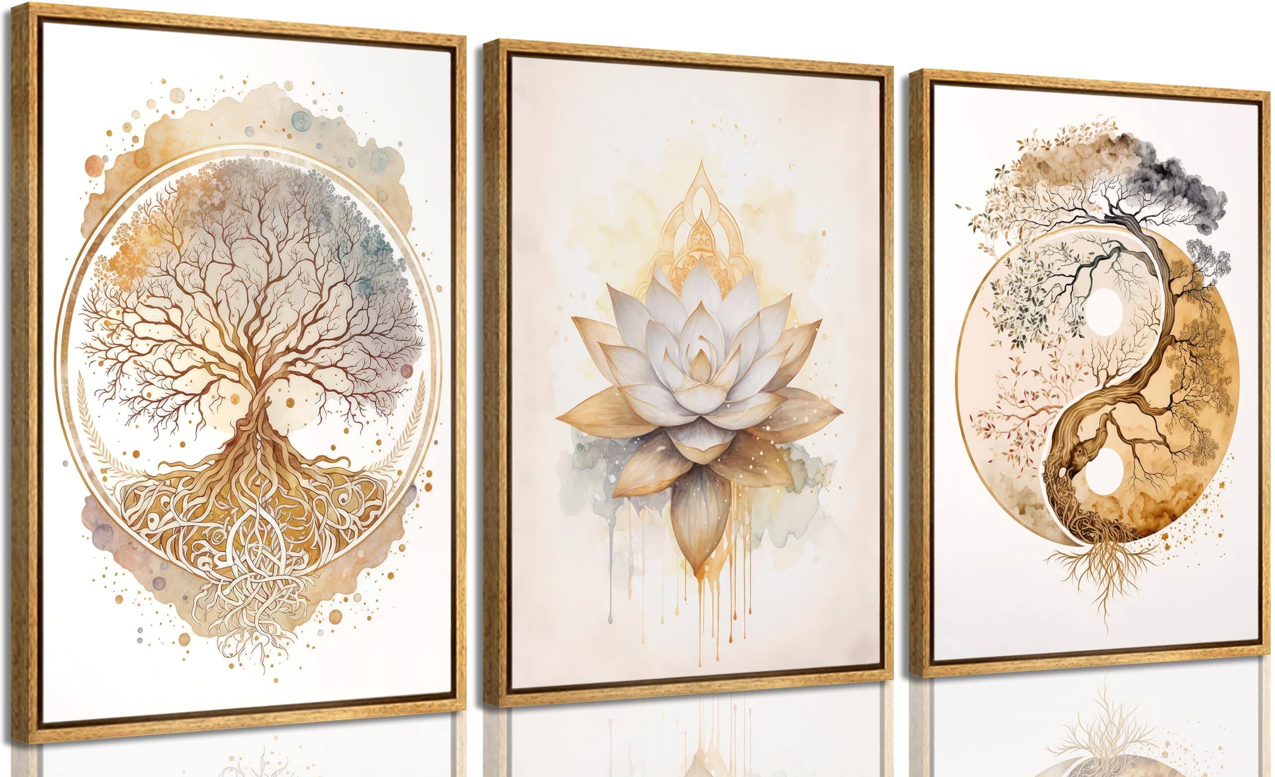 Hirose Alice Framed Tree of Life Canvas Wall Art Gold Lotus Zen ...
