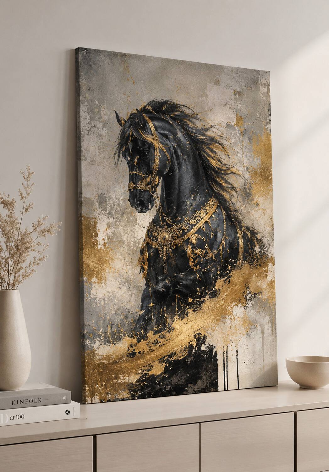 FC Design Large Regal Black Horse Wall Art Canvas Print 24x36" Noble ...