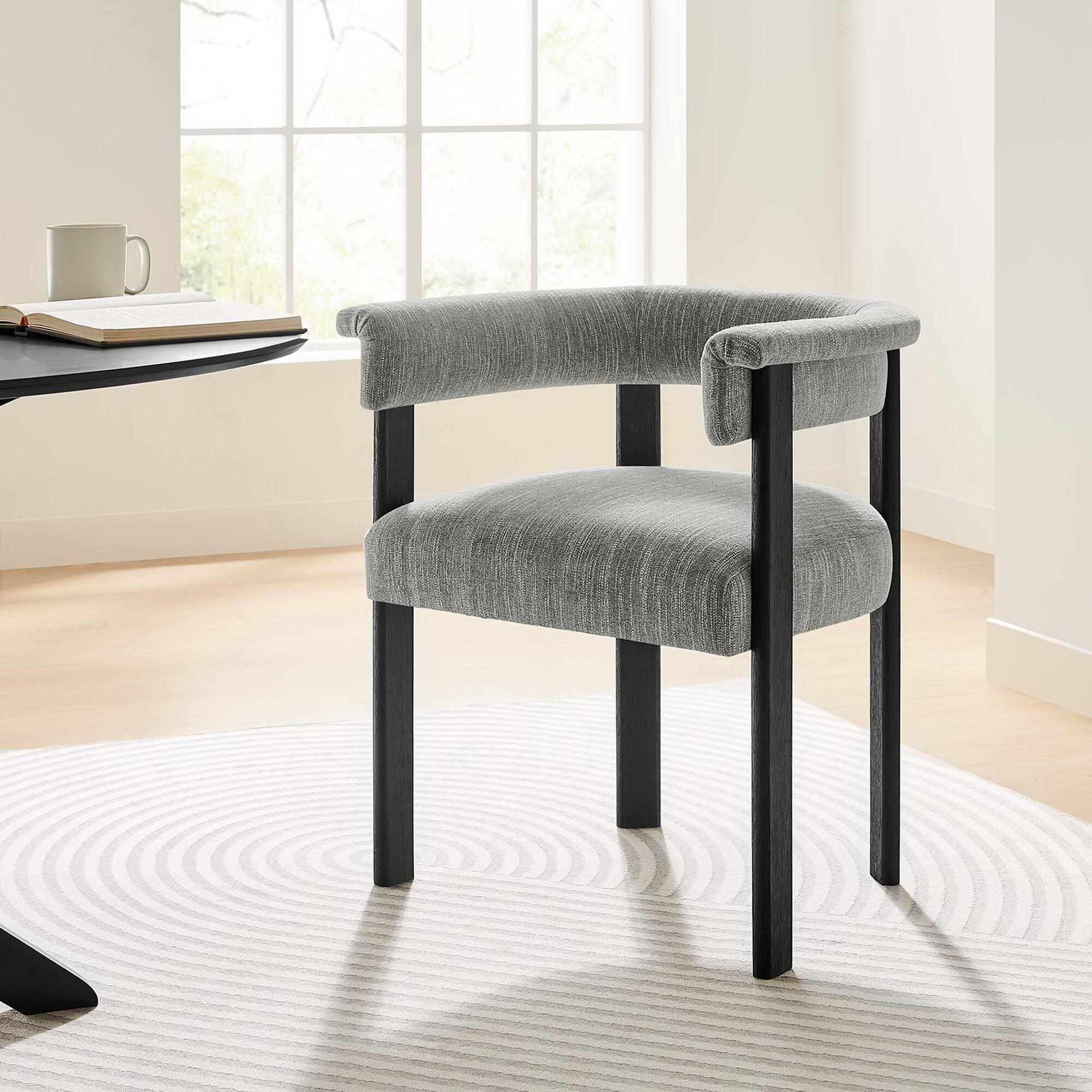 Modway Imogen Barrel Dining Chairs Set of 2 Heathered Weave Gray Black ...
