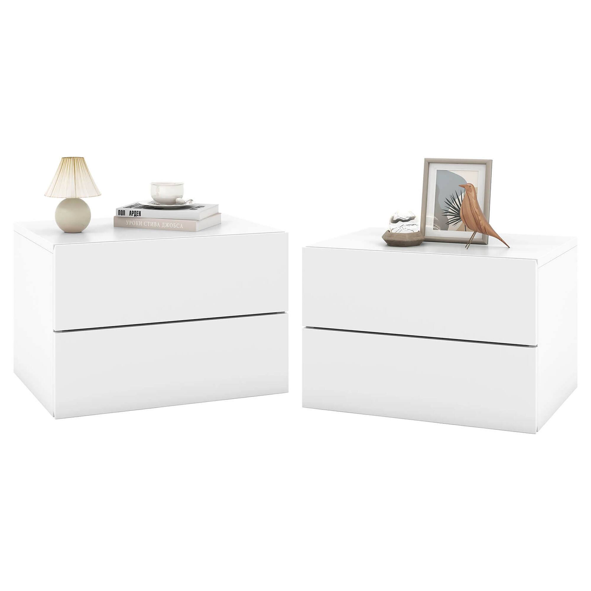 Costway 2 PCS Floating Nightstand with Drawer Storage Modern Floating ...