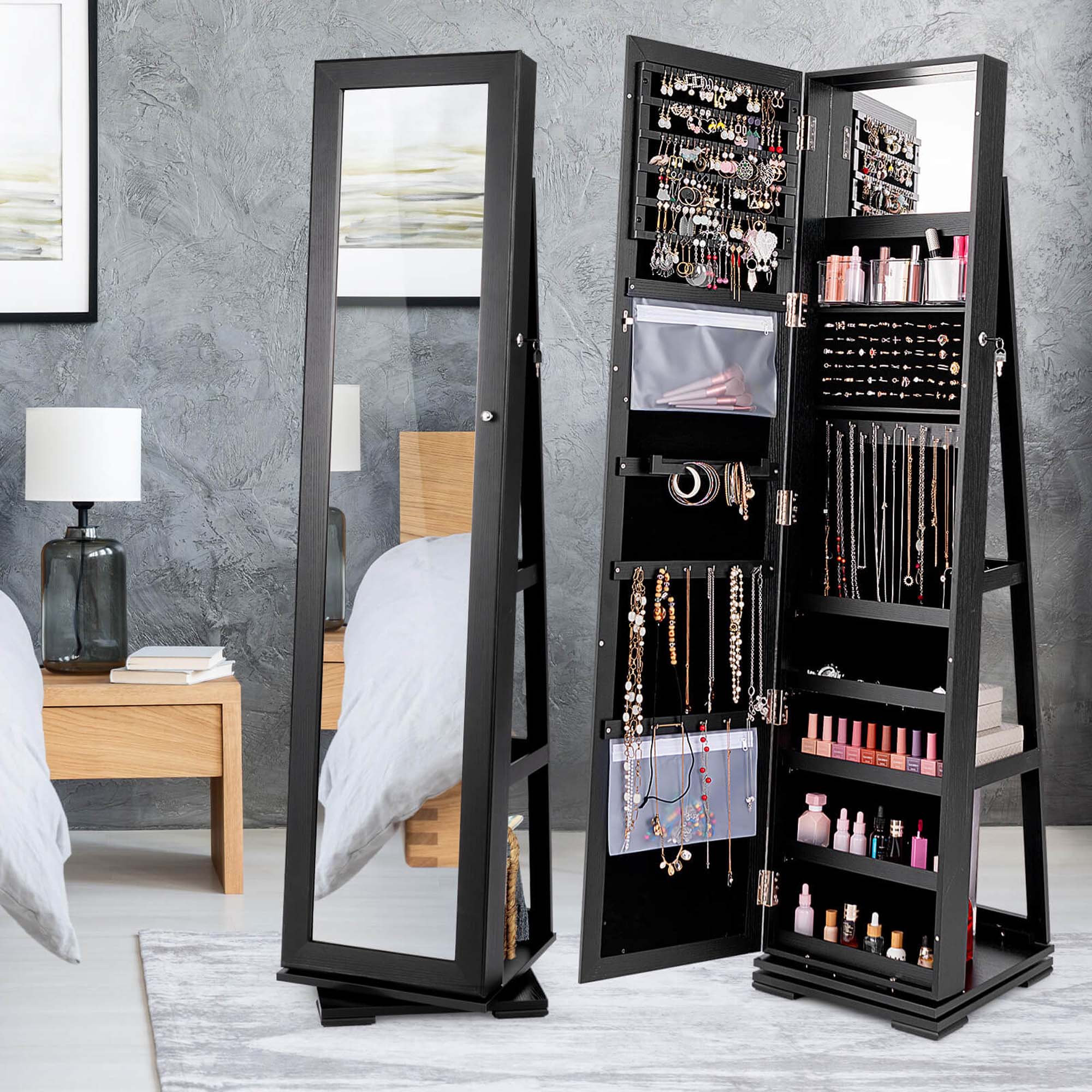 Costway 360° Rotatable Jewelry Cabinet Armoire 2 in 1 Lockable Mirrored Black COST01027 - Best Buy