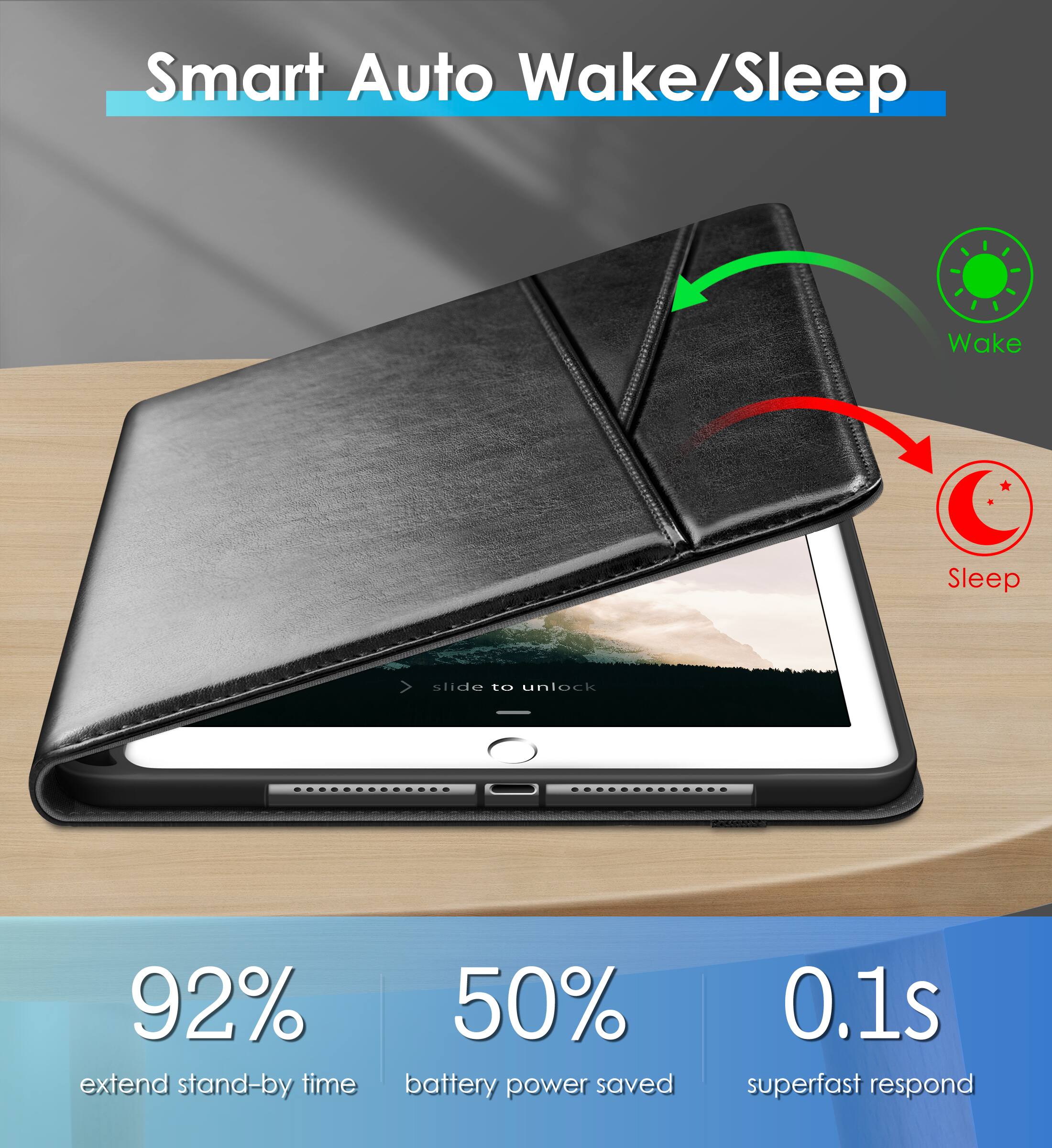 DTTO Case for iPad 6/5 & Air 2/1 9.7" 360° Rotating Leather Folio Stand ...