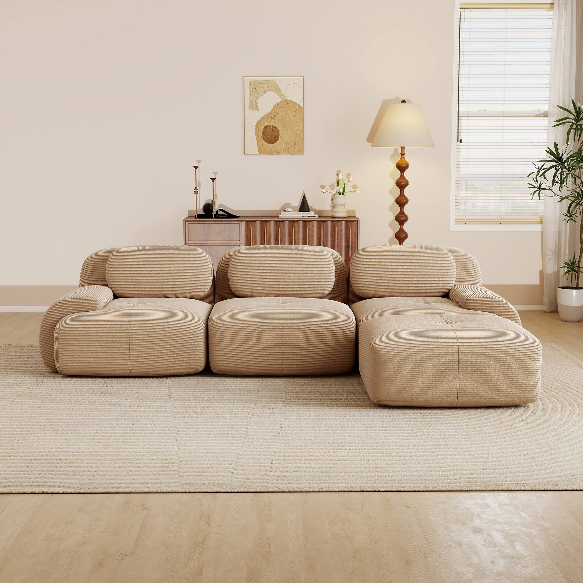 Aukfa 3 Seats + Ottoman Modular Corduroy Sectional Sofa Ergonomic ...