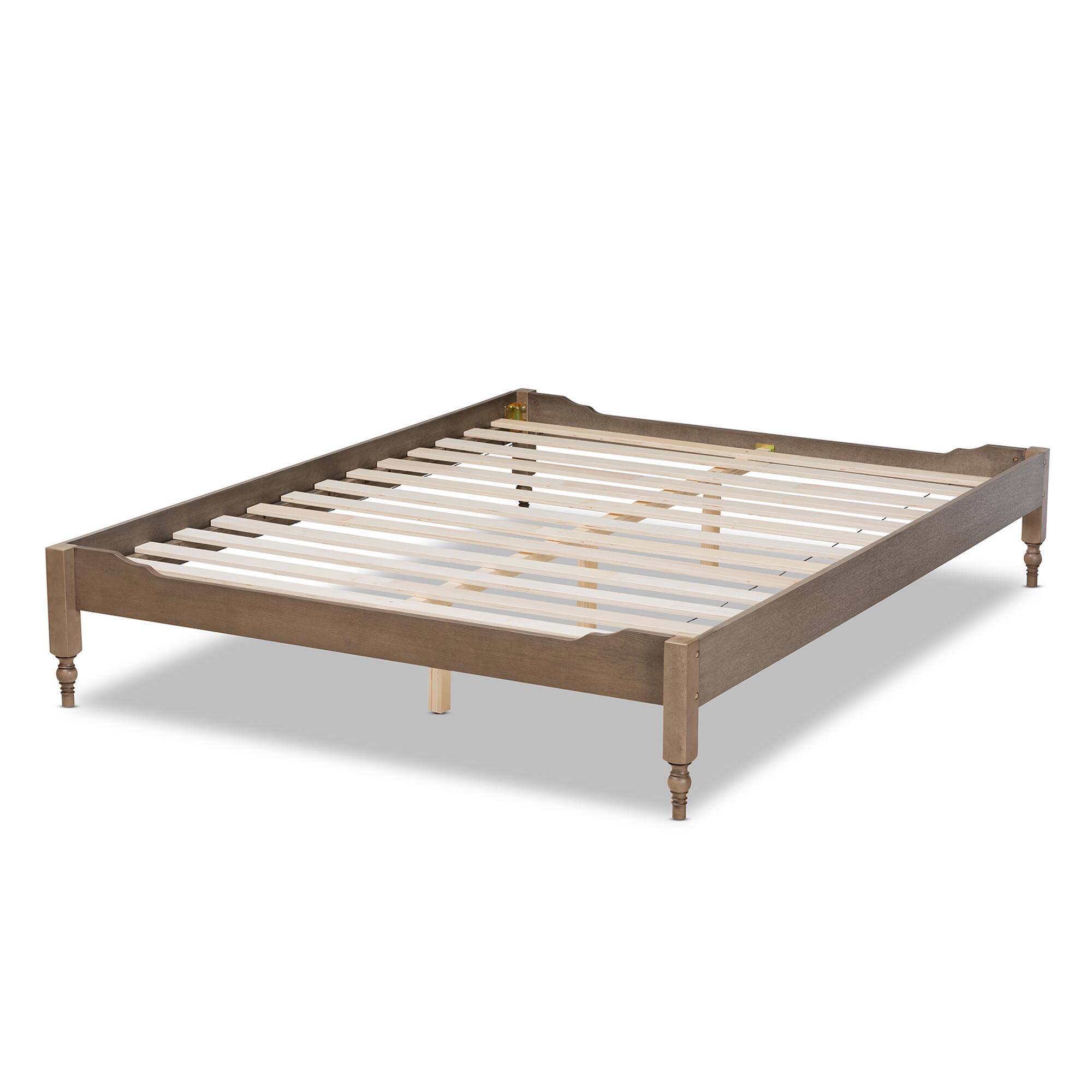 Baxton Studio Laure French Bohemian Weathered Oak Finished Wood Platform Bed Frame Weathered ...