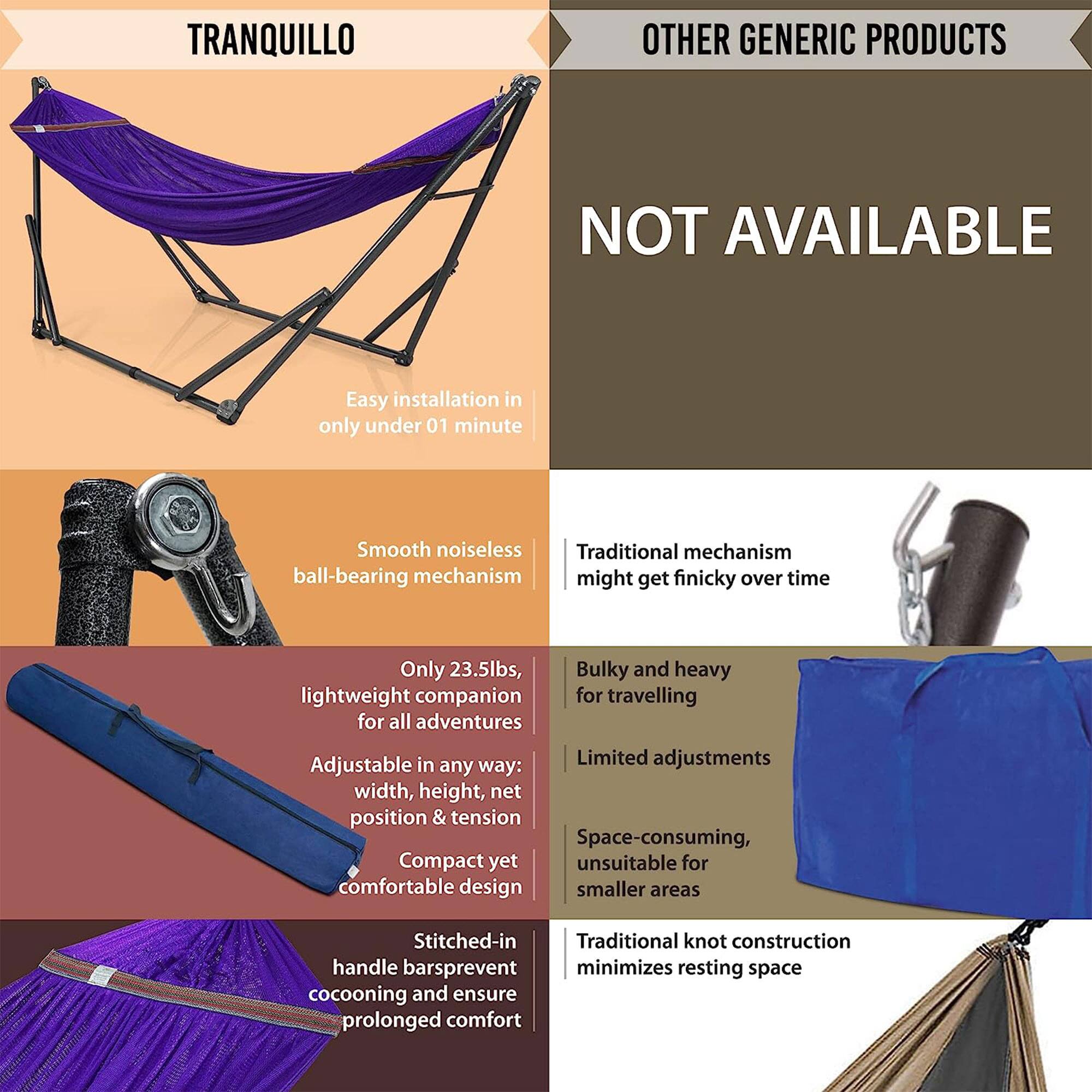 Tranquillo Universal 116" Double Hammock with Adjustable Stand and Bag ...
