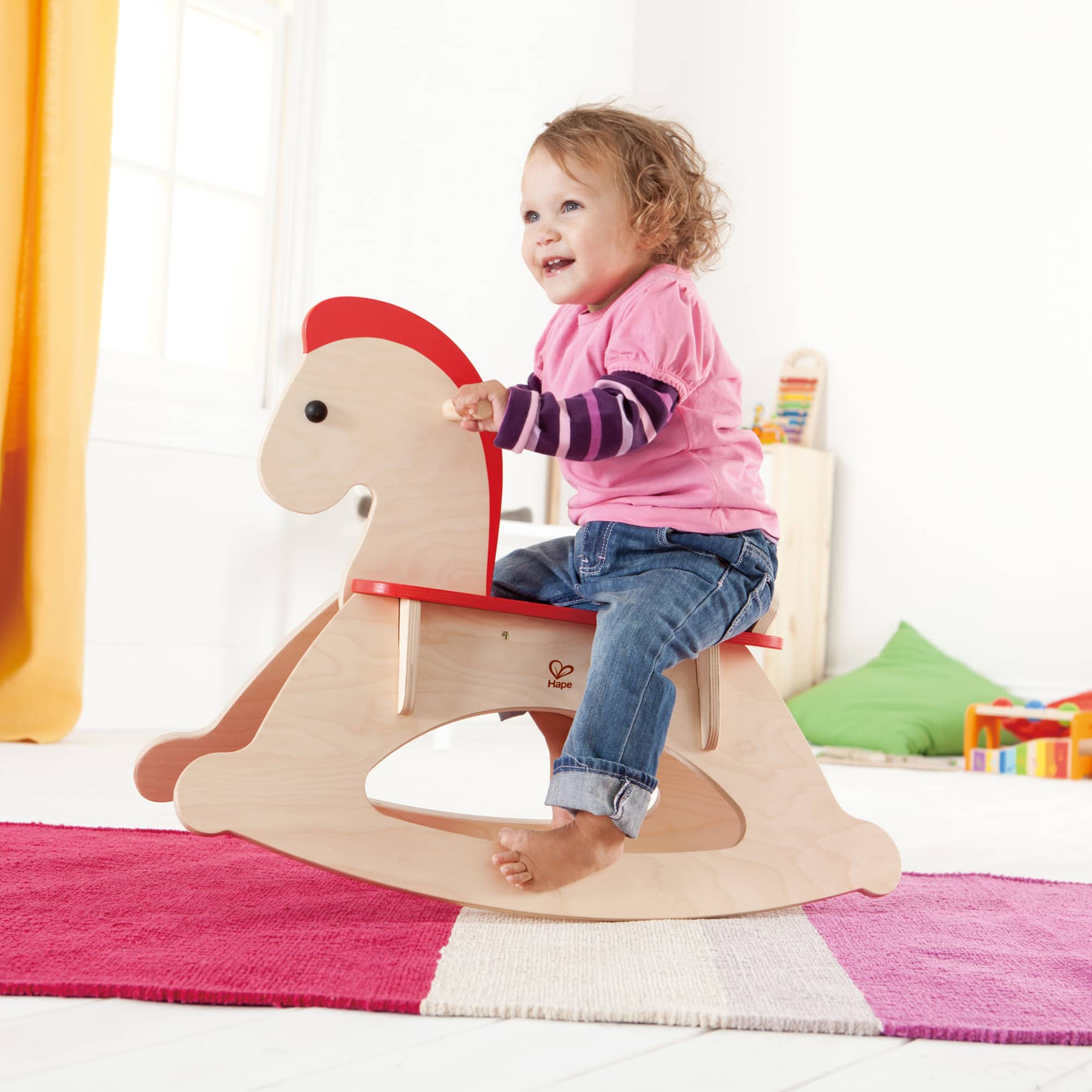 Best Buy: Hape Rock & Ride Wooden Rocking Horse in Beige, Adjustable ...