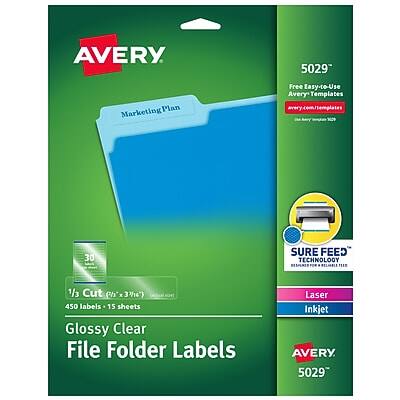 Avery Sure Feed Laser/Inkjet File Folder Labels, 2/3" x 3 7/16", Glossy ...