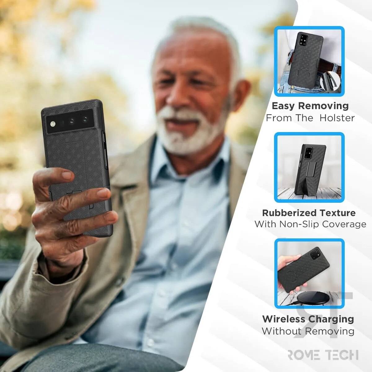 RomeTech For Google Pixel 6 Pro Shell Holster Combo Case 3 Pack Glass ...