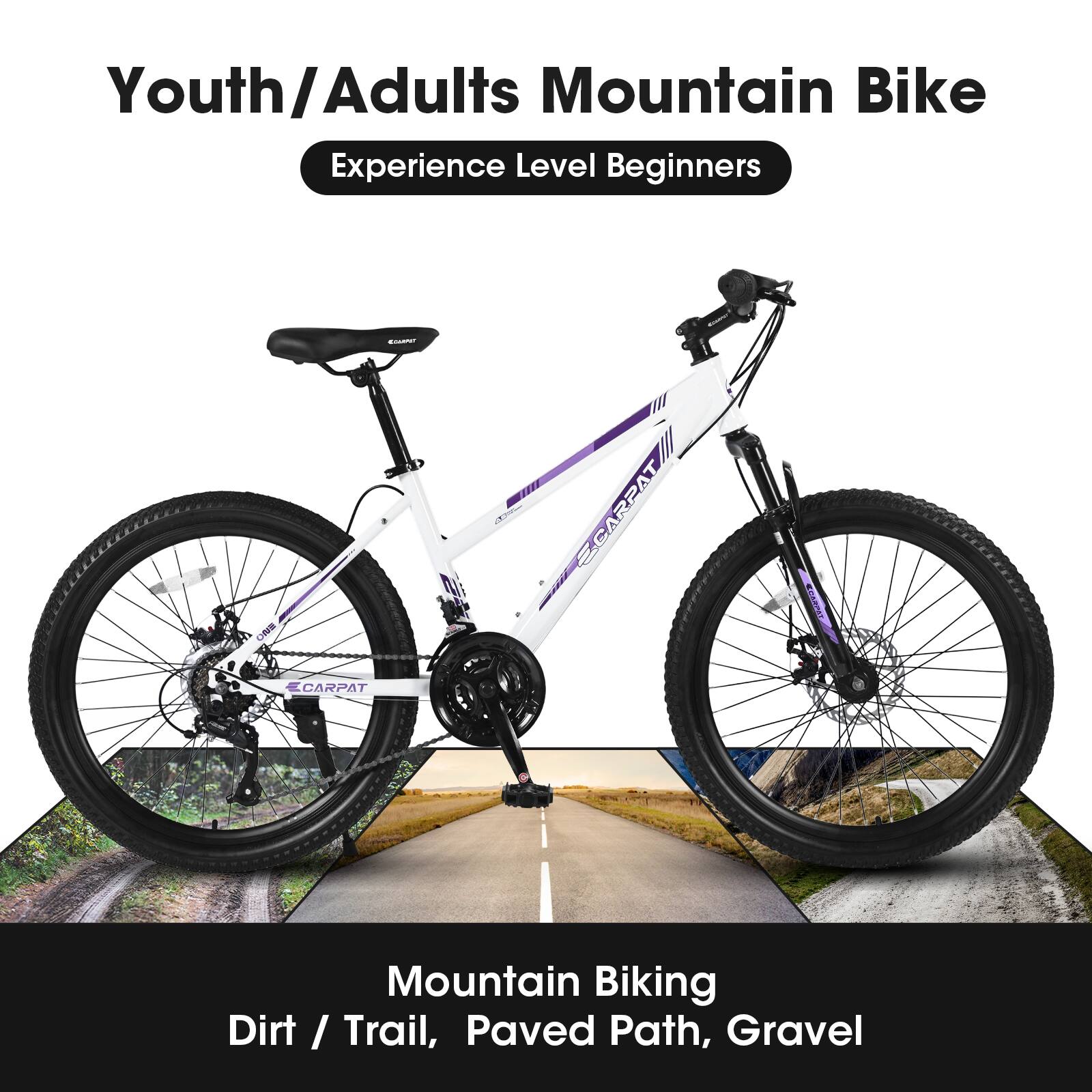 Glintex 24 Inch Mercury100 Mountain Bike with 21 Speed Shimano Gears, Dual Disc Brakes, and ...