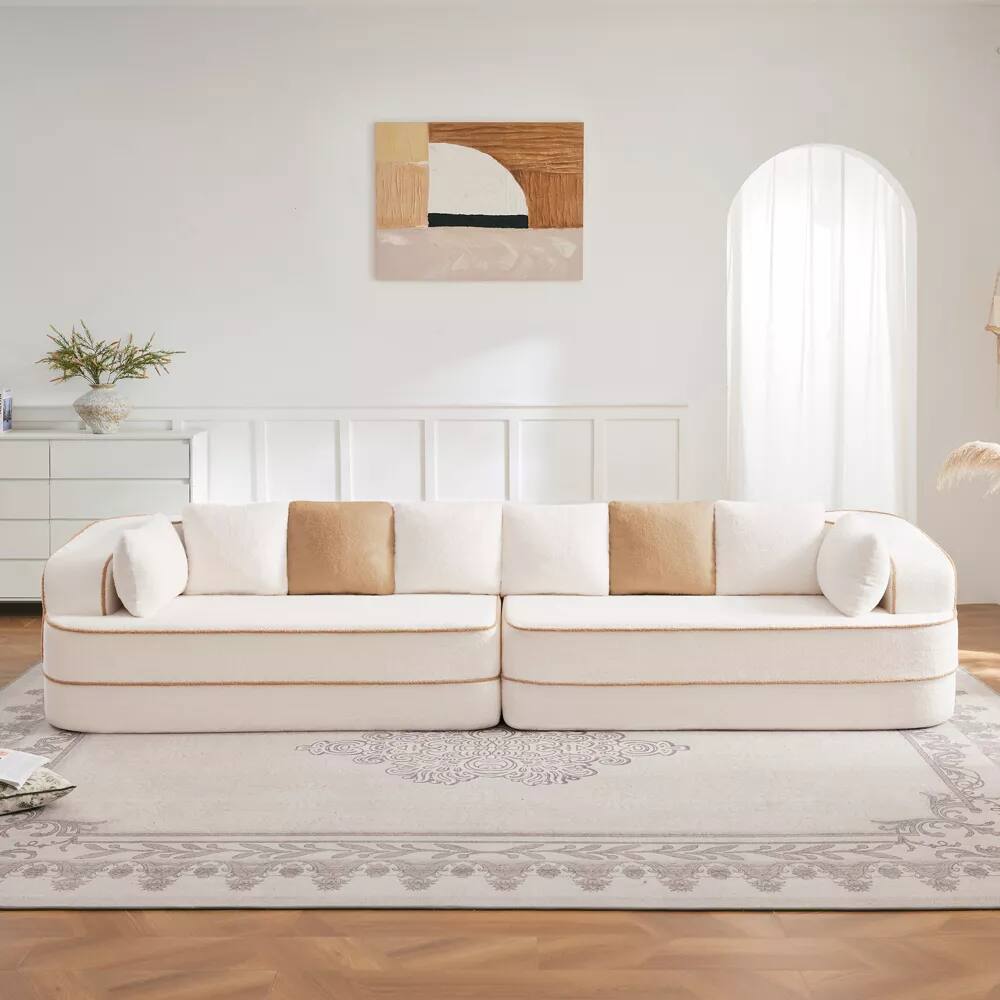 Aukfa 135" Oversized 4 Seats Fluffy Comfy Couch Teddy Fabric Modular ...