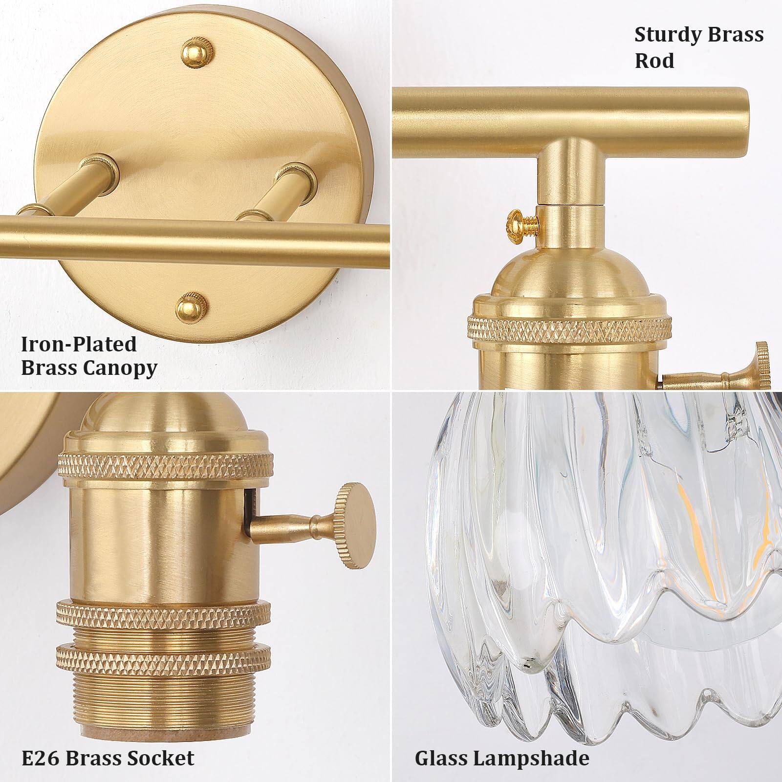 Earthley Blooms Bathroom Light Fixtures 2 light Brass Vanity Wall Over ...