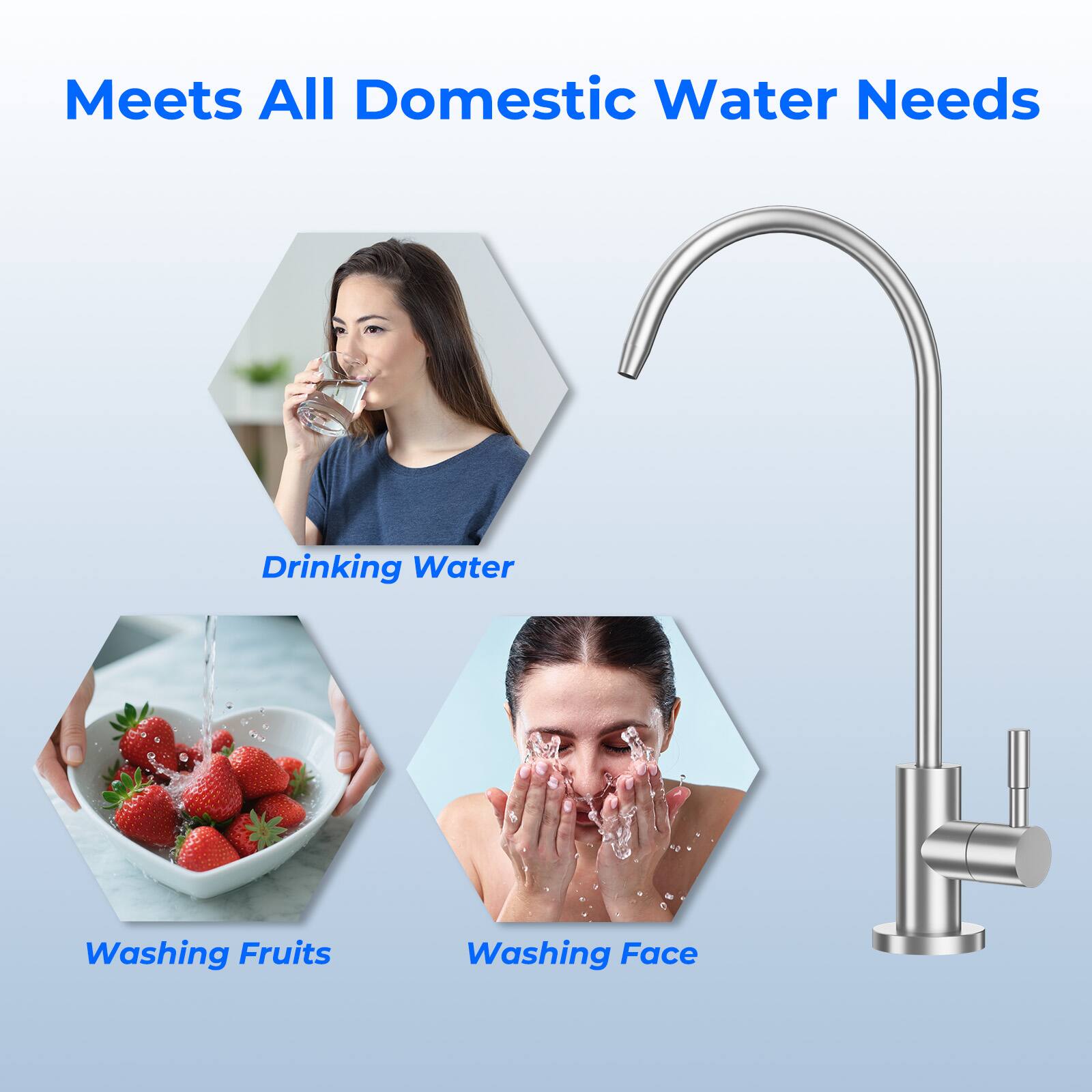 U01 Drinking Water Filter Faucet, 90° Swivel Handle, Stainless Steel ...