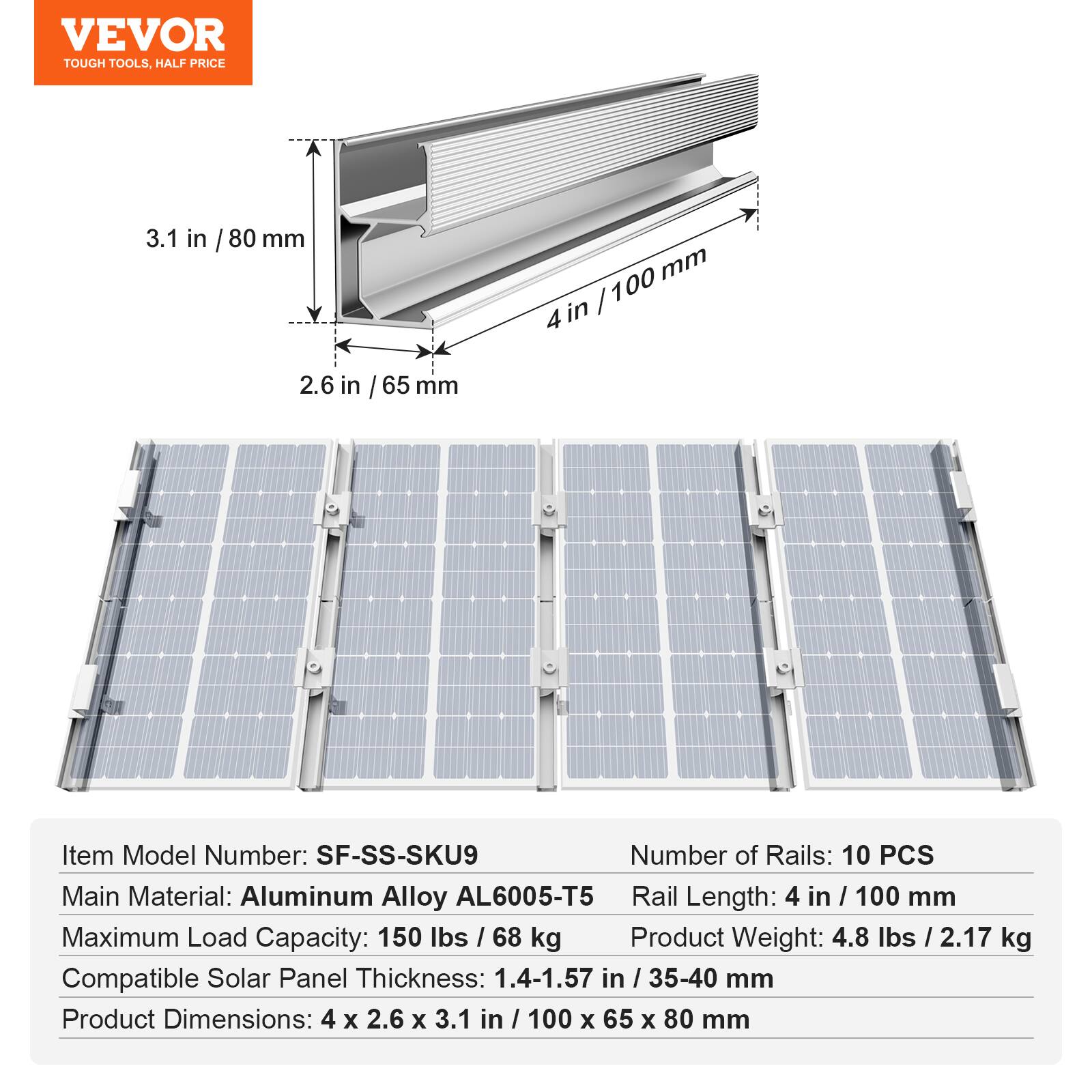 VEVOR Solar Panel Mounting Brackets, Solar Panel Mount Kit with 10 x 4 ...