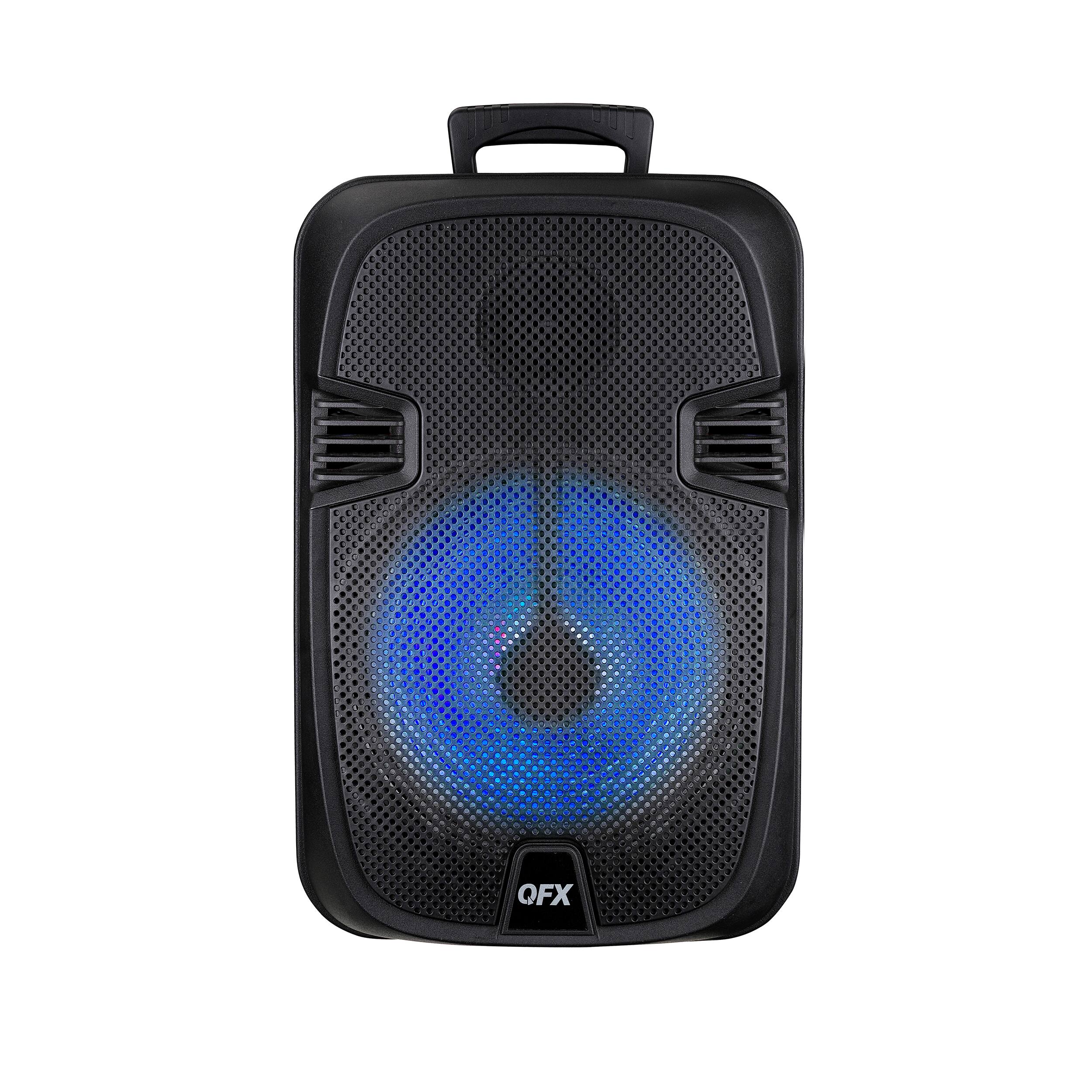 QFX Bluetooth Rechargeable Speaker with LED Party Lights and Wired Mic ...
