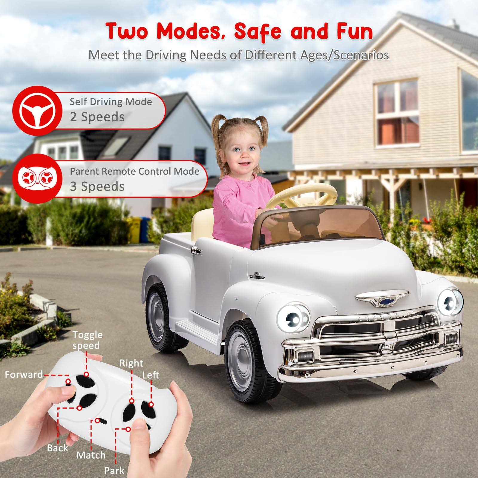 GARVEE 12V Remote Control Chevrolet 3100 Kids Pickup featuring 2 Speed ...