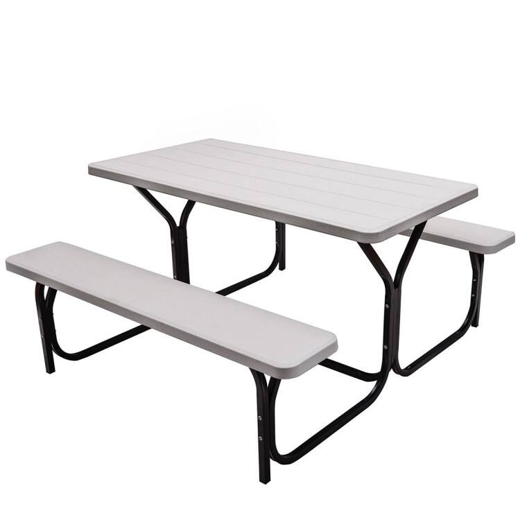 Mondawe 72in Freestanding Picnic Table Bench Set w/ Umbrella Hole ...
