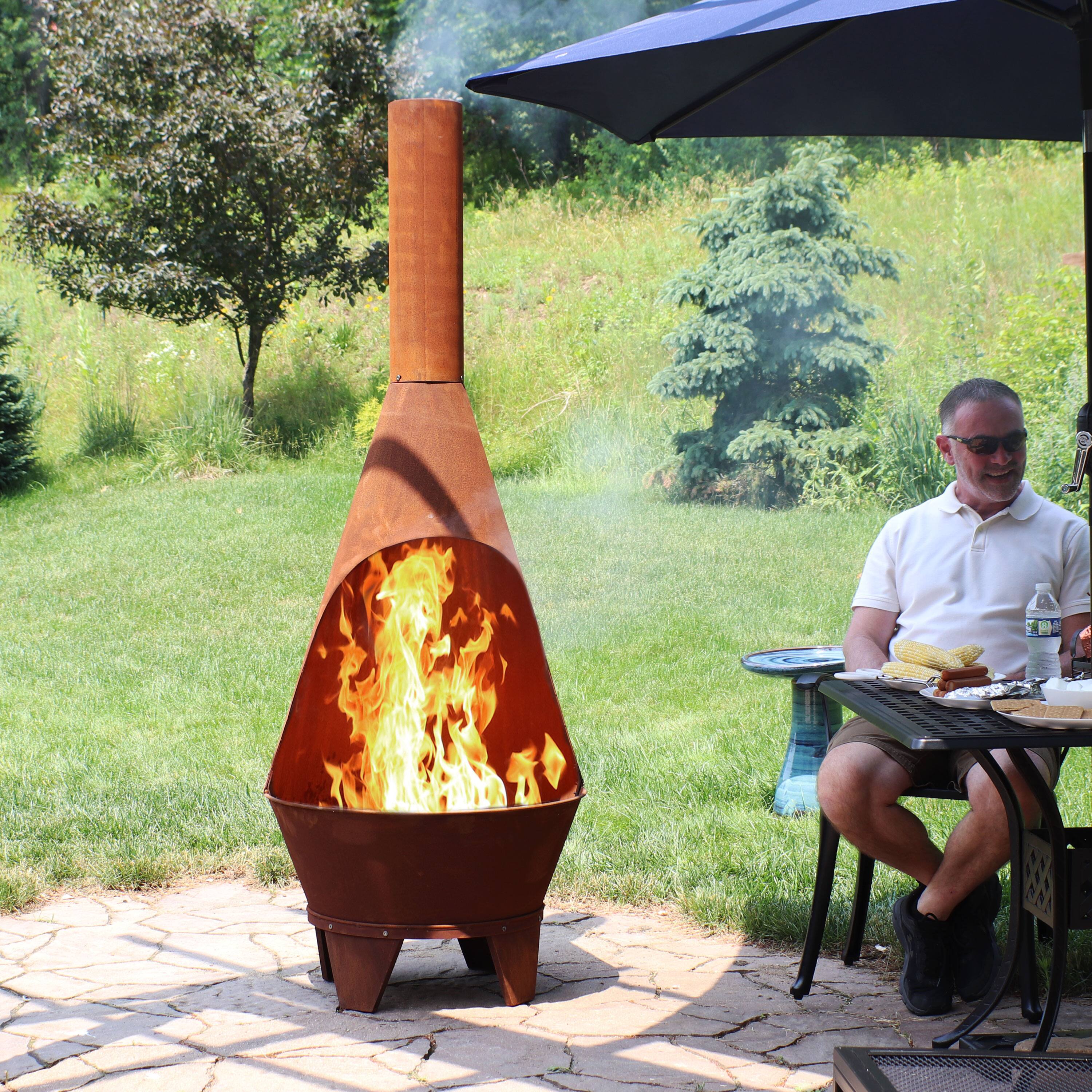 Sunnydaze 6 ft Steel Wood Burning Outdoor Chiminea Fire Pit with Grill Grate Bronze RCM-LG799 ...