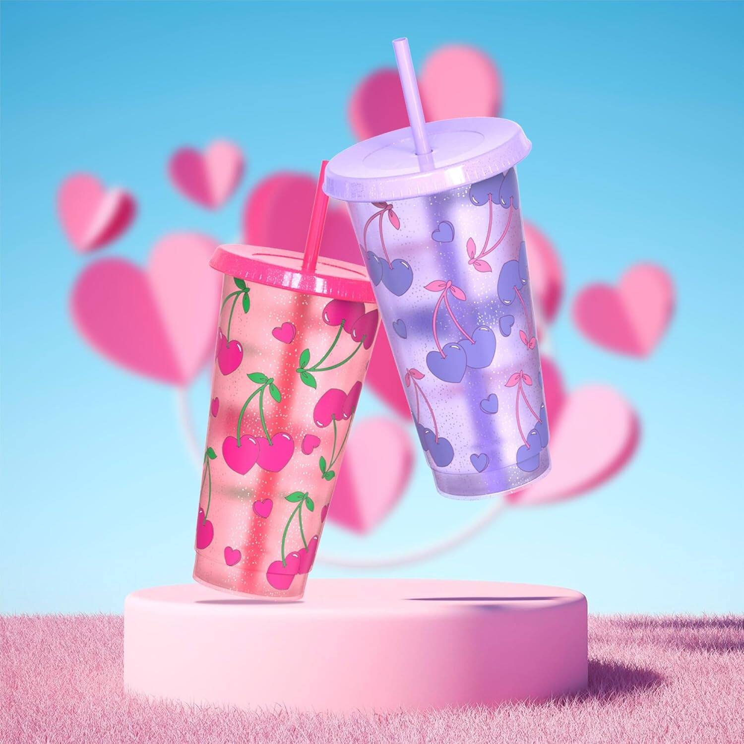 PARKER SLATER 3 pack 24oz glitter cherry color changing plastic cups ...