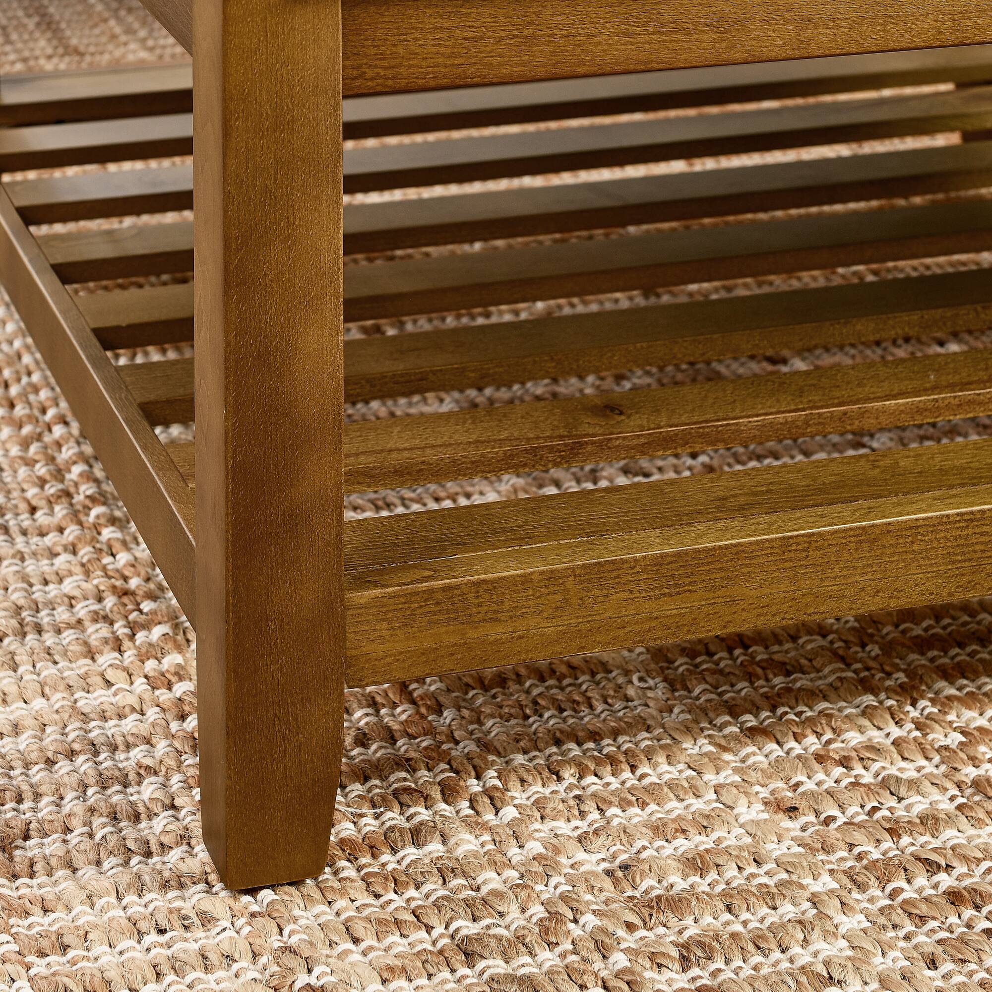 TinyHomie Upholstered Coffee Table Tufted Linen Square Ottoman Beech ...