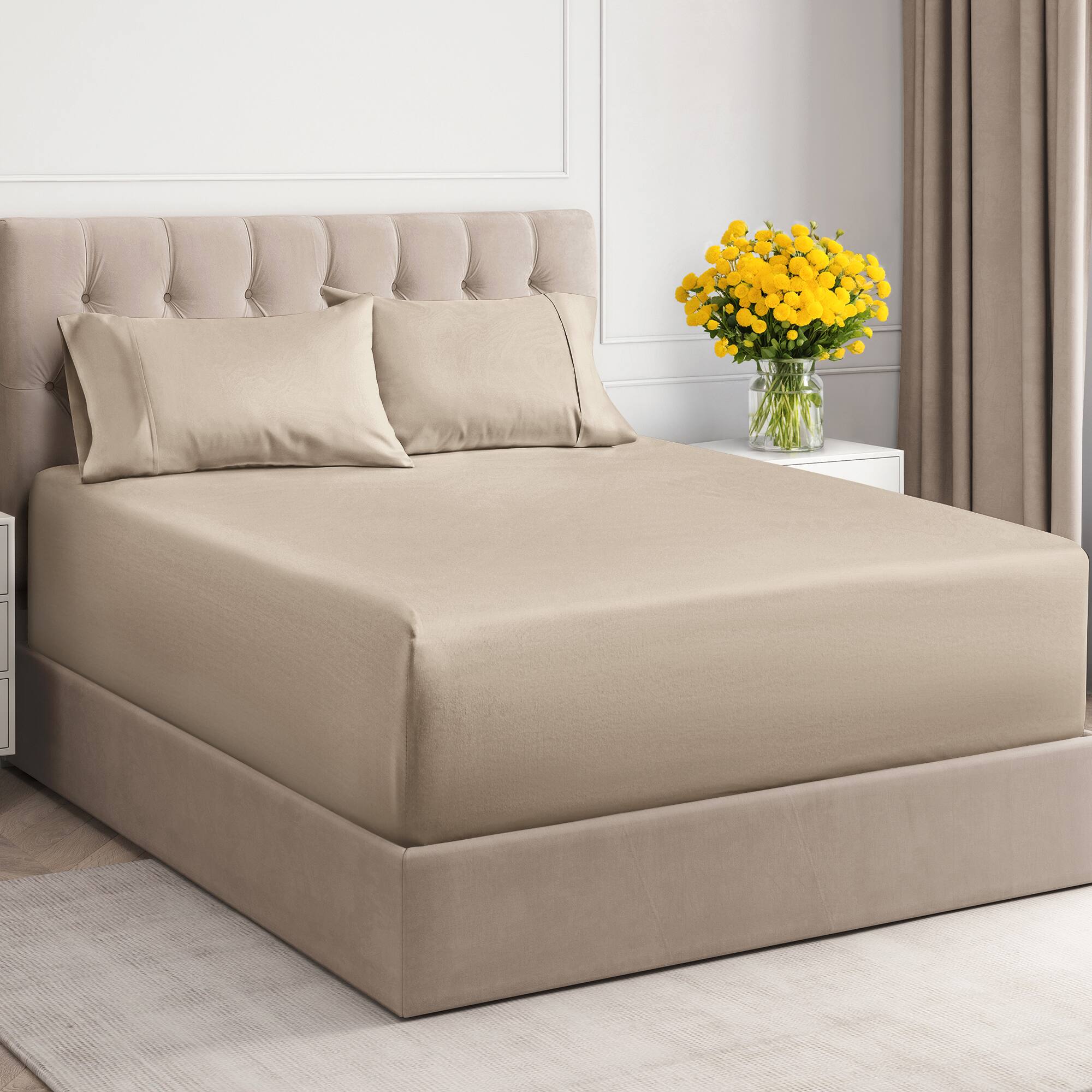 CGK Linens 100% Cotton 400 TC 4 Piece Sheet Set Extra Deep Pocket for ...