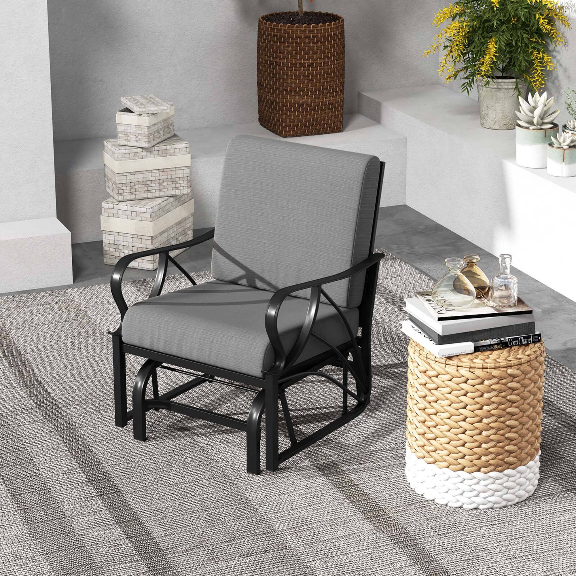 Costway Patio Rocking Chair with Cushion Heavy Duty Metal Frame Smooth ...