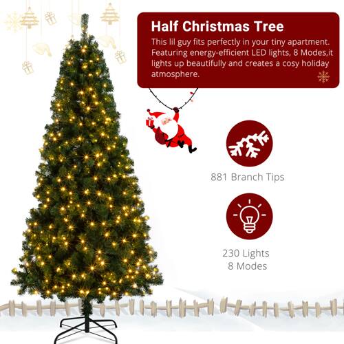Winado 7 FT LED Pre lit Half Christmas Tree Artificial Tree with 8 ...