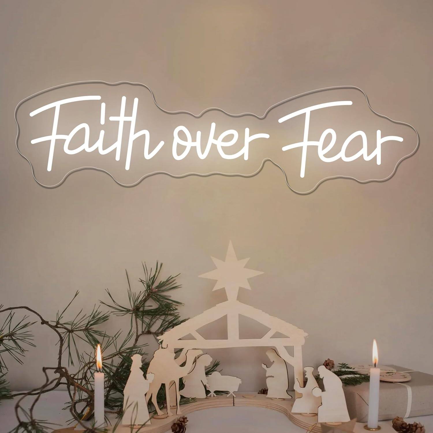 Auledio Faith Over Fear Neon Sign,Jesus Positive Led Neon Sign, USB ...