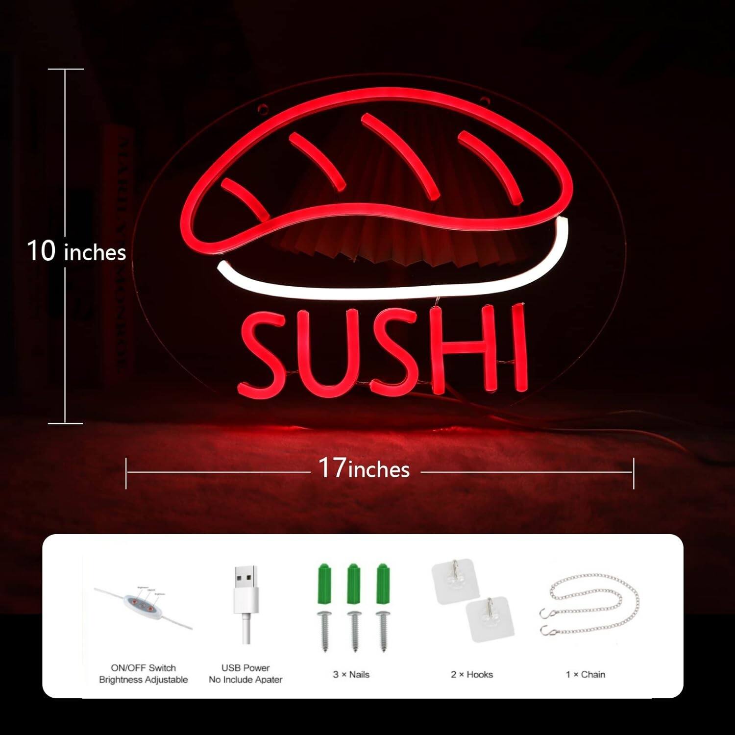 Auledio SUSHI Neon Signs for Wall Decor Neon Lights for Business Led ...