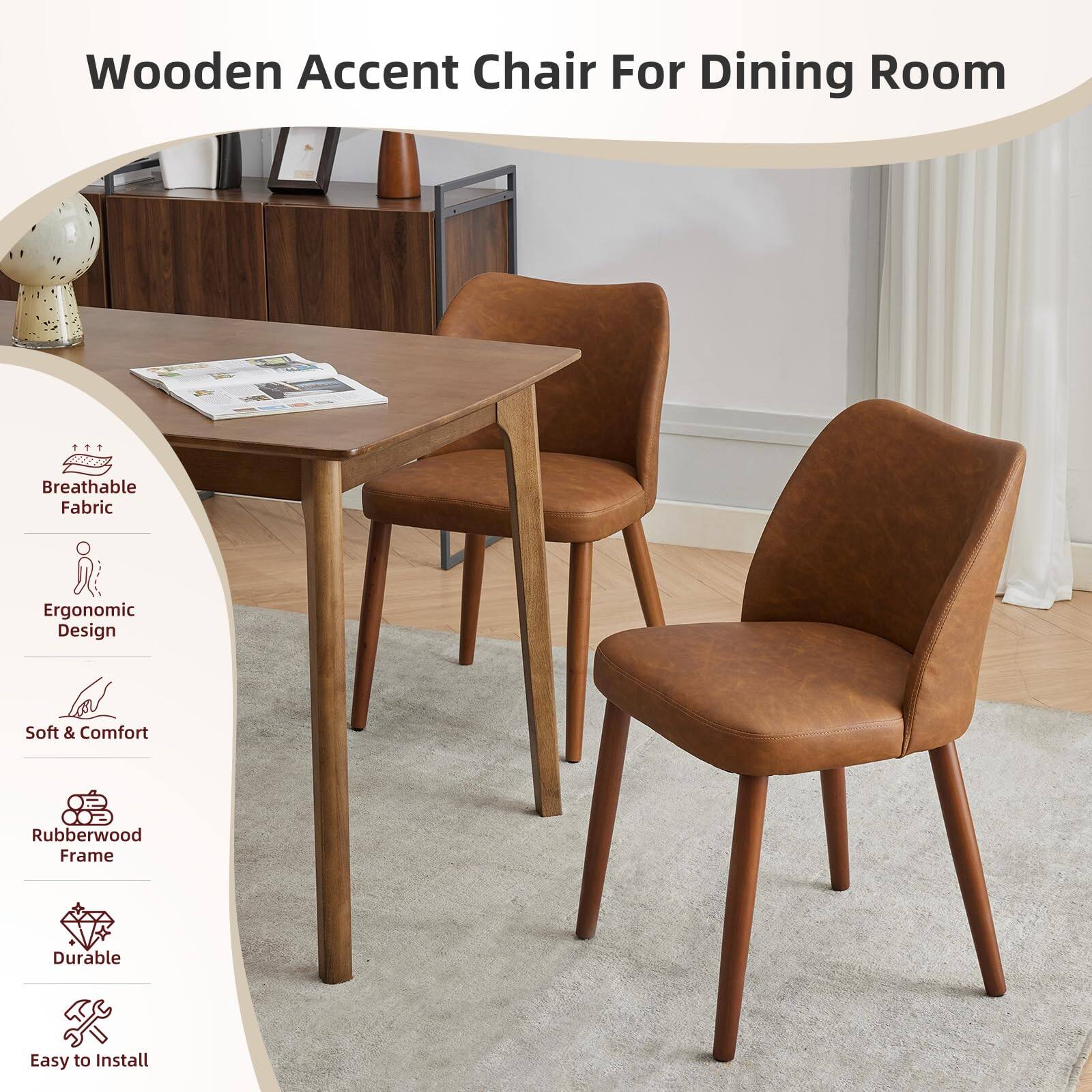 Acekool Dining Chair Set of 4, Leather Upholstered Side Chair with Wood ...